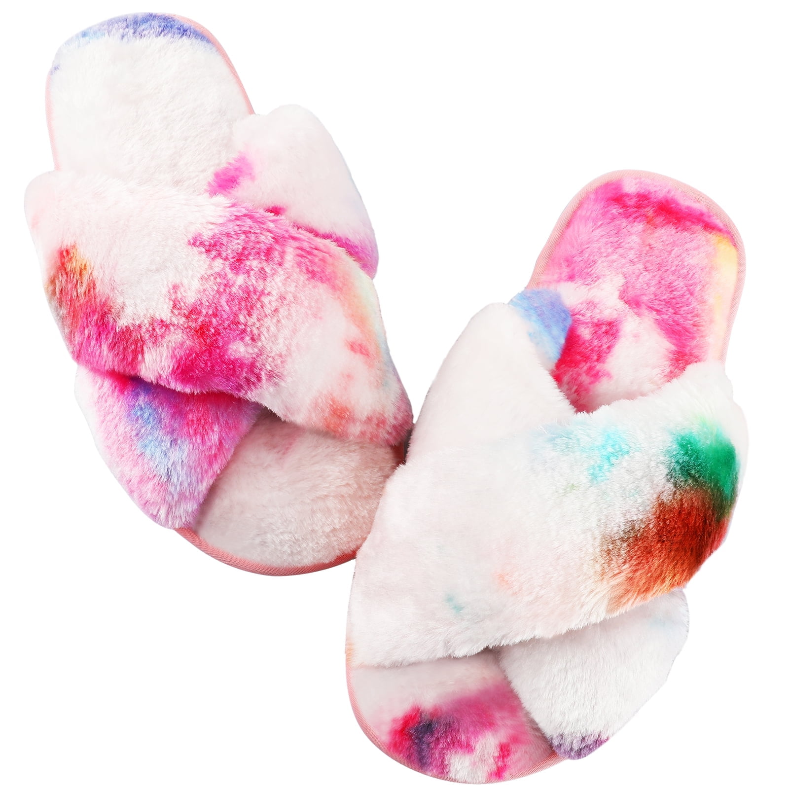 ELElax Women's Cross Band Slippers Fuzzy Soft House Slippers Plush ...