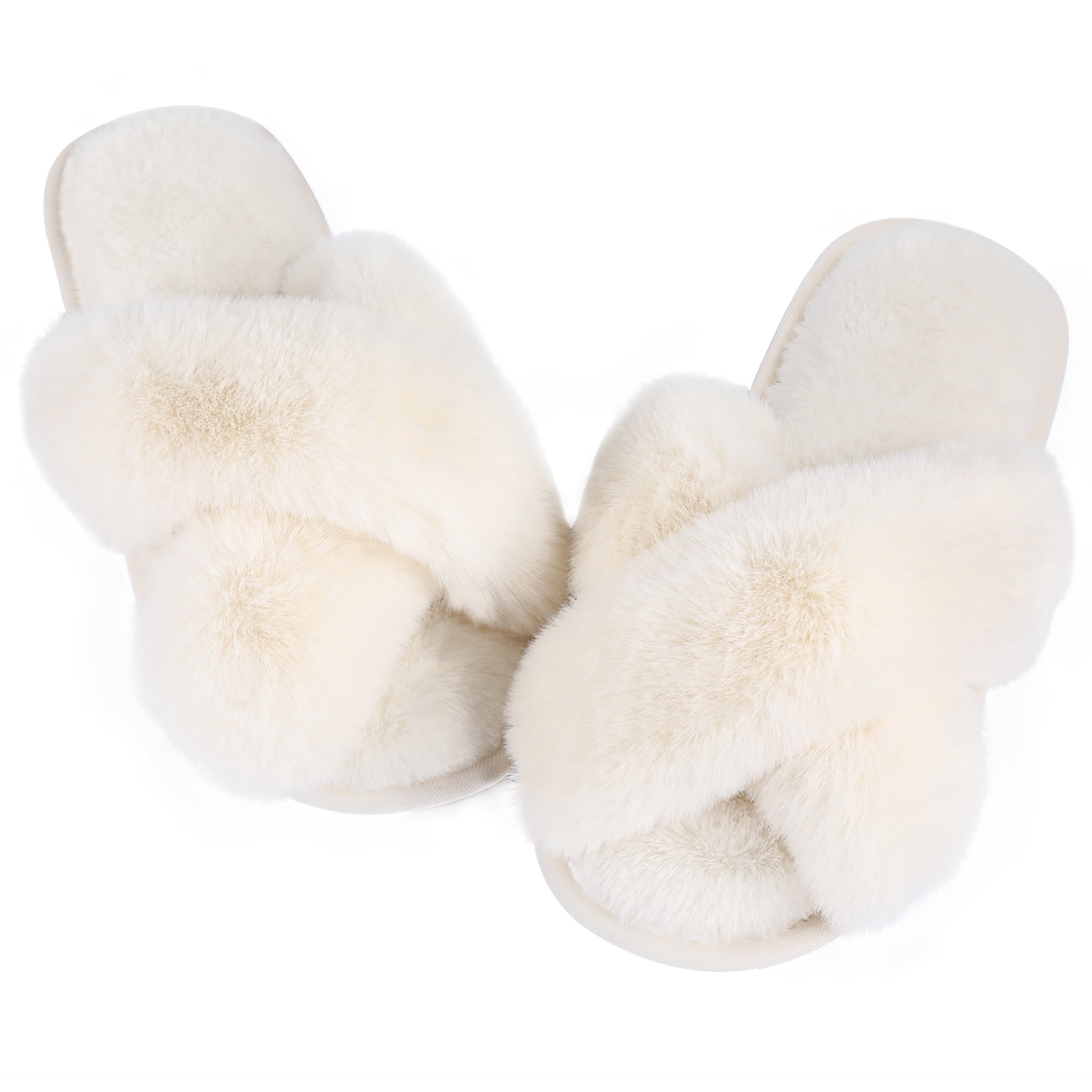 ELElax Women's Cross Band Slippers Fuzzy Soft House Slippers Plush ...
