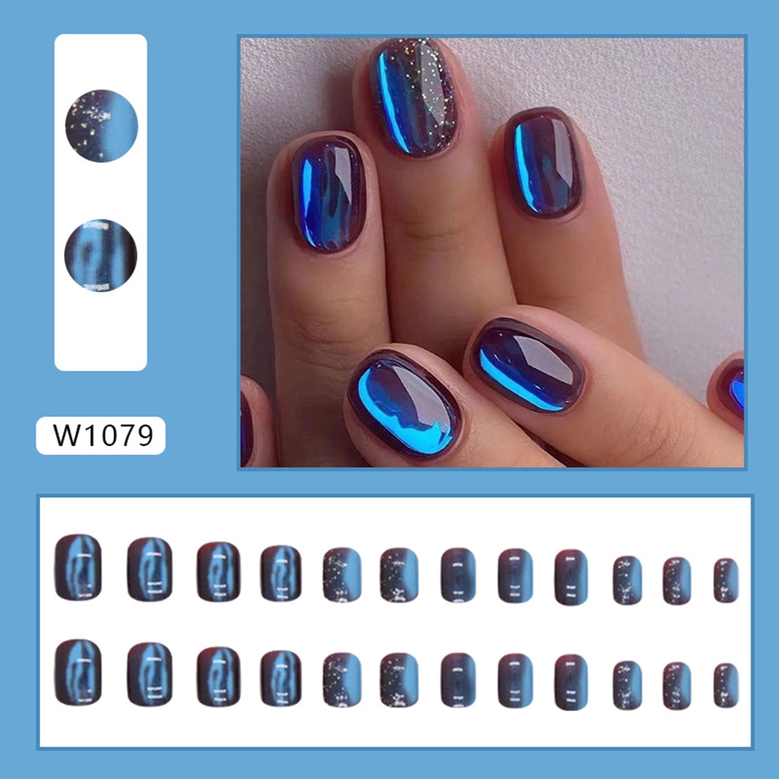 ELF 24Pcs Fake Nails Full Cover Short Square Nails with Blue Galaxy ...