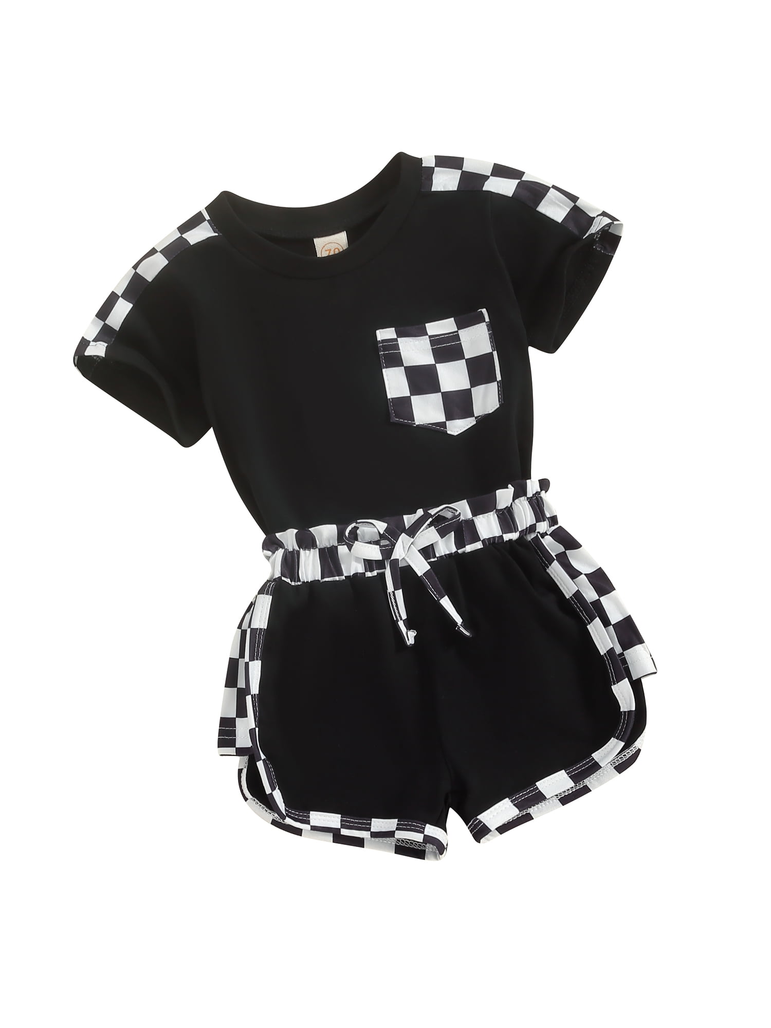 ELF Baby 2 Piece Outfits Plaid Patchwork Short Sleeve Shirt and Elastic ...
