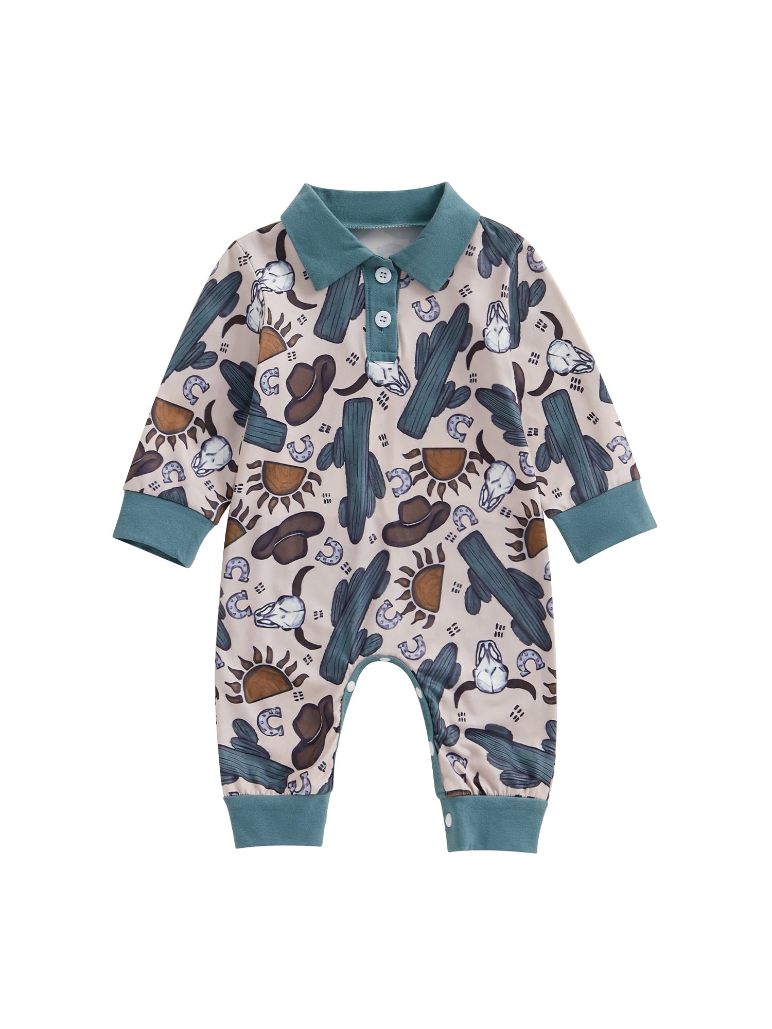 ELF Baby Boys Spring Fall Rompers Cow Print Lapel Long Sleeve Button ...