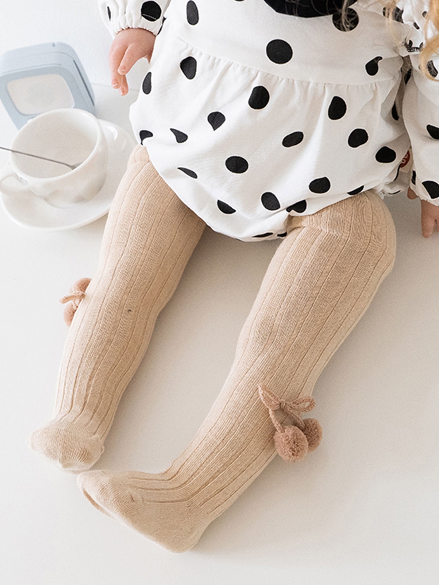 ELF Baby Girl Ribbed Knit Tights Cute Pantyhose with Plush Ball ...