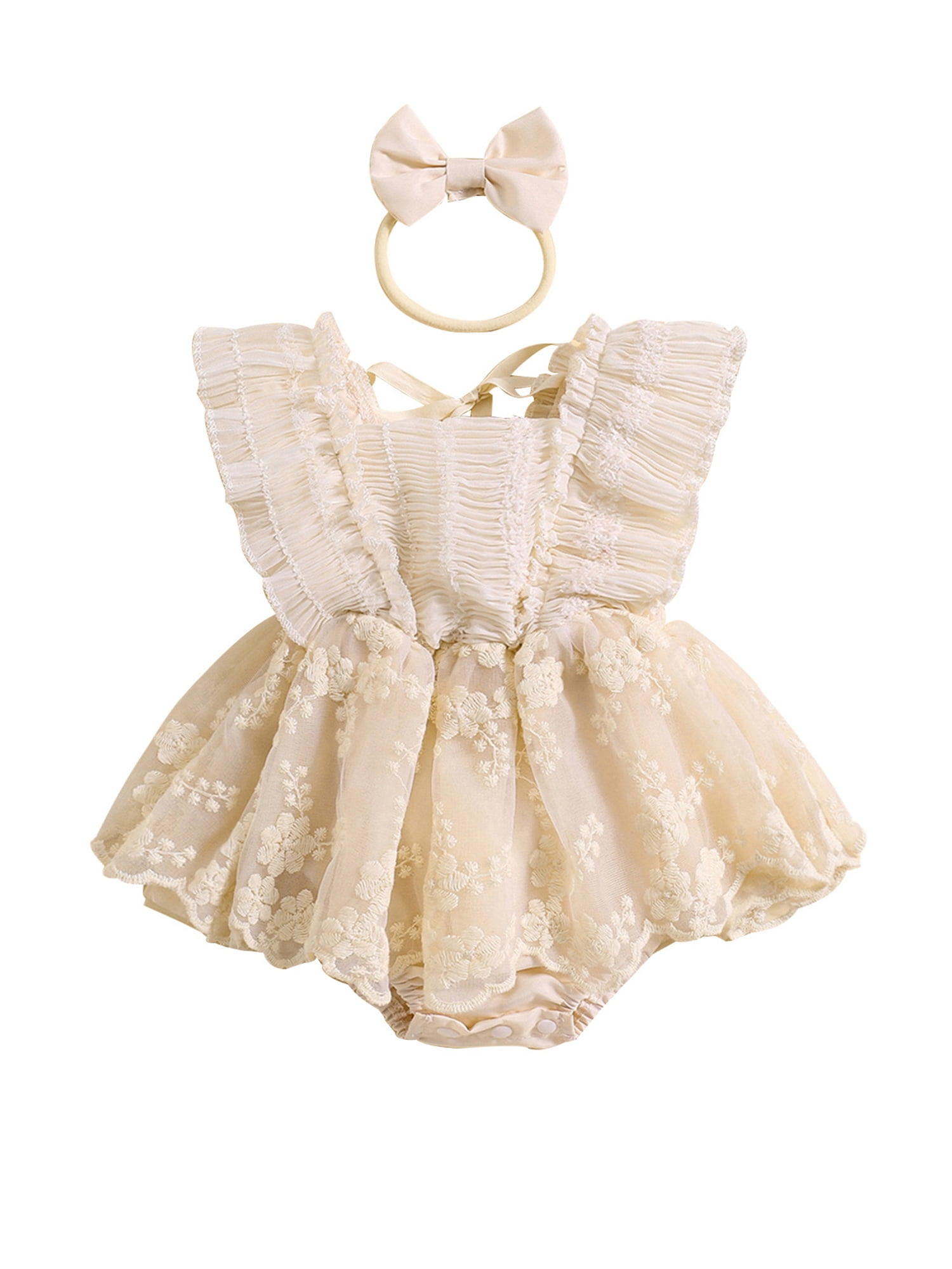 ELF Baby Girls Rompers Dress Fly Sleeve Lace Flower Embroidery Skirt Hem Infant Bodysuits Summer ...