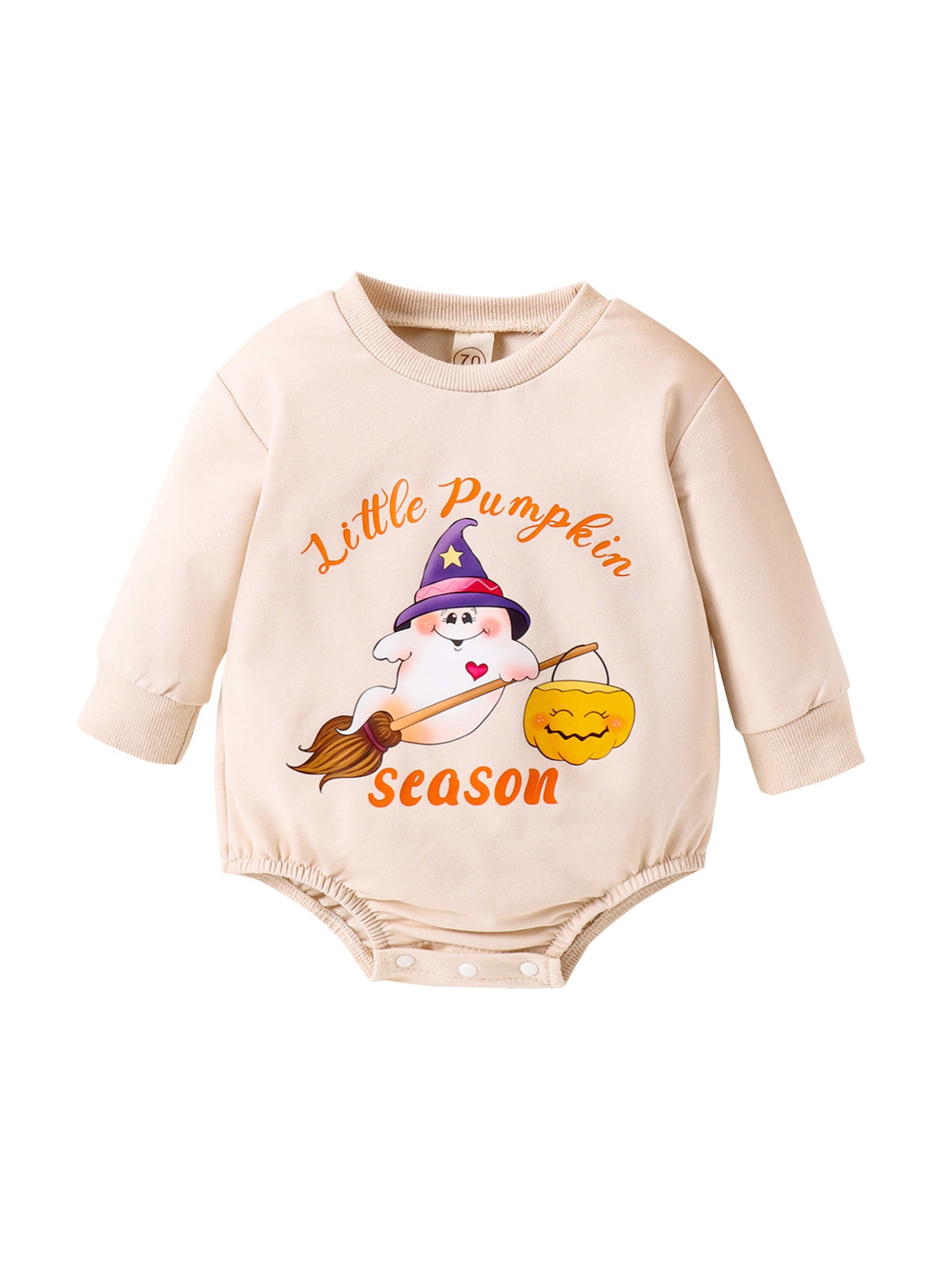 ELF Baby Halloween Romper Cute Ghost Pumpkin Print Long Sleeve Round Neck Bodysuit Newborn ...