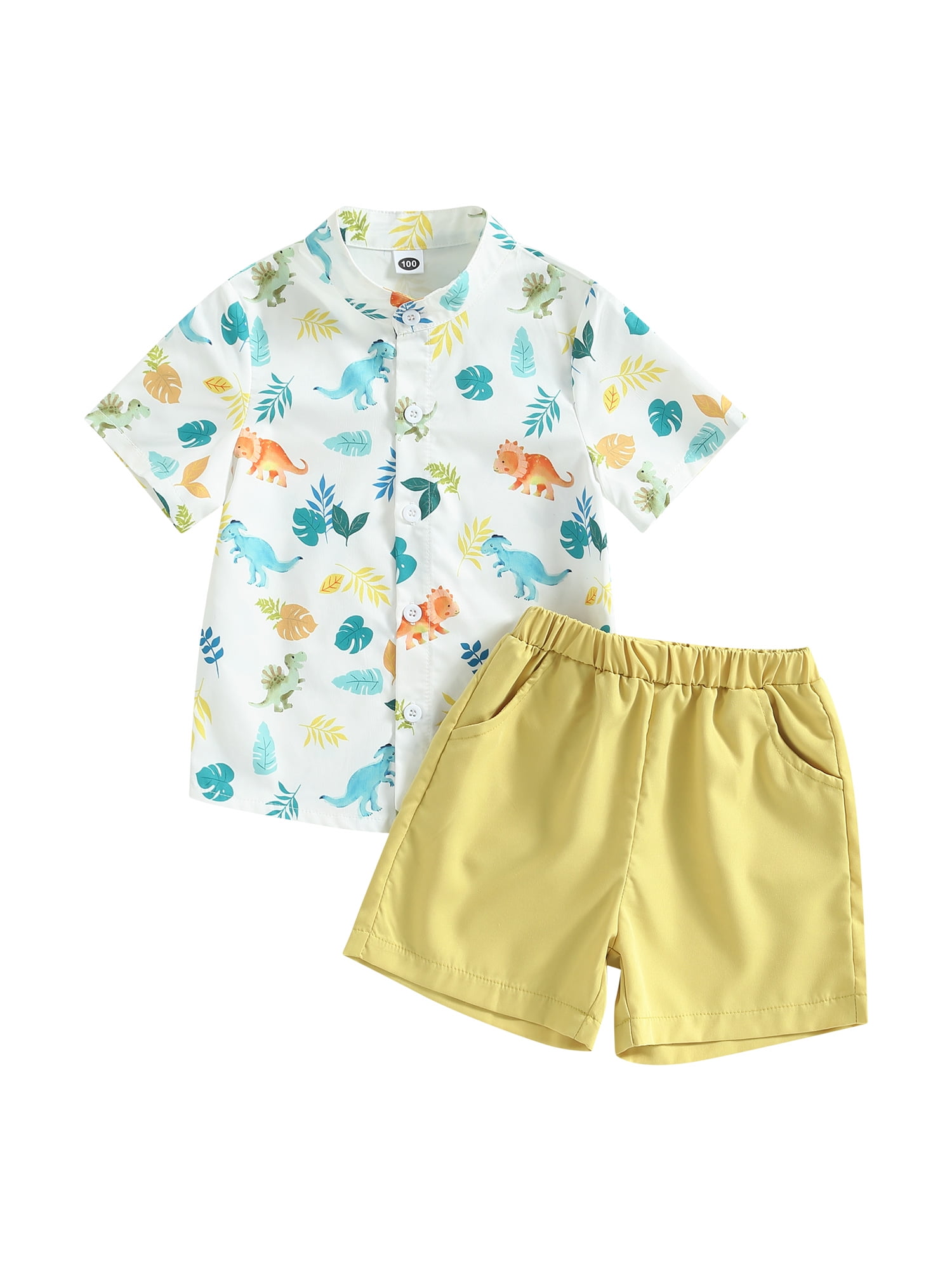 ELF Baby Kid Boy Clothes Suit, Short Sleeve Lapel Dinosaur Buttons Tops ...