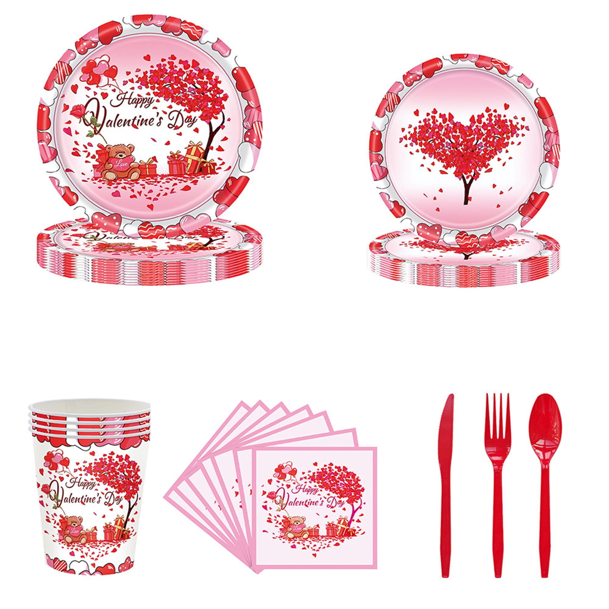 ELF Disposable Tableware Set, Plates Napkins Cups Flatware Valentines ...