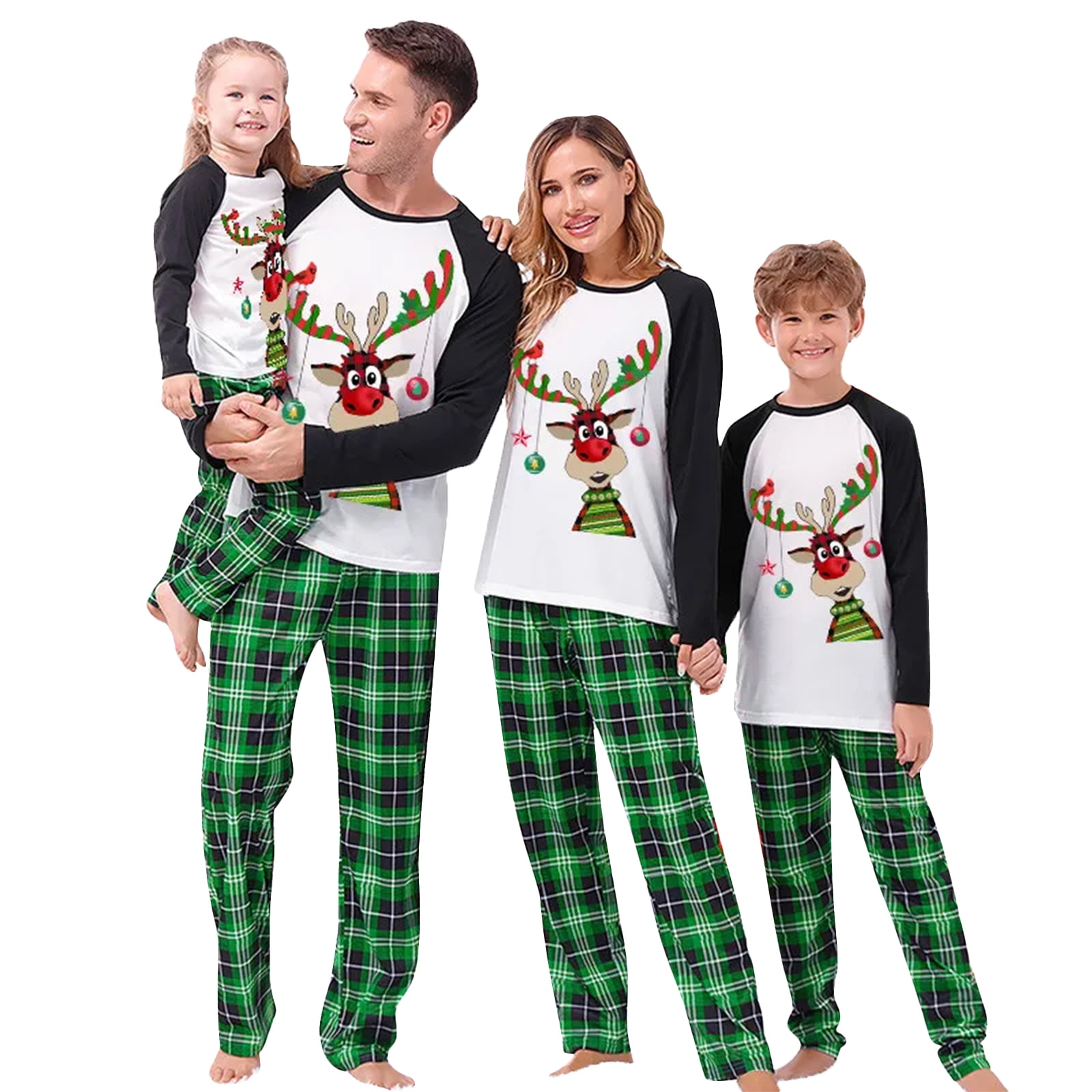 ELF Family Matching Christmas Pajamas, Deer Print Long-Sleeve Round ...