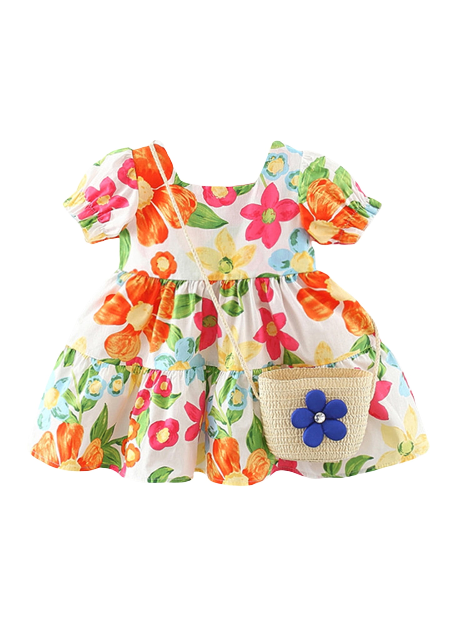 ELF Infant Baby Girls Princess Dress Flower Print Square Neck Short ...