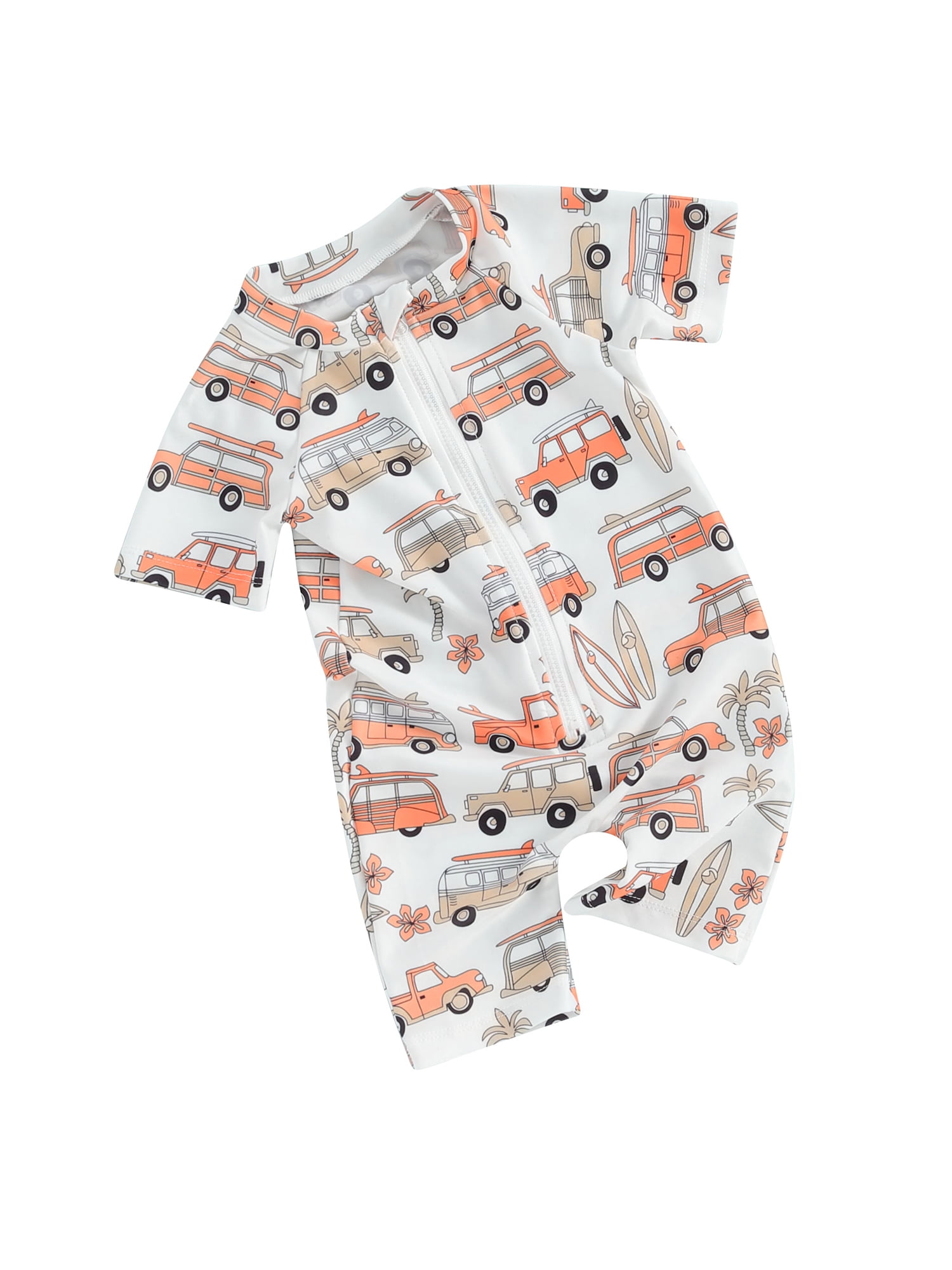 ELF Kids Boys Rash Guard, Short Sleeve Zipper Closure Car Print Summer ...