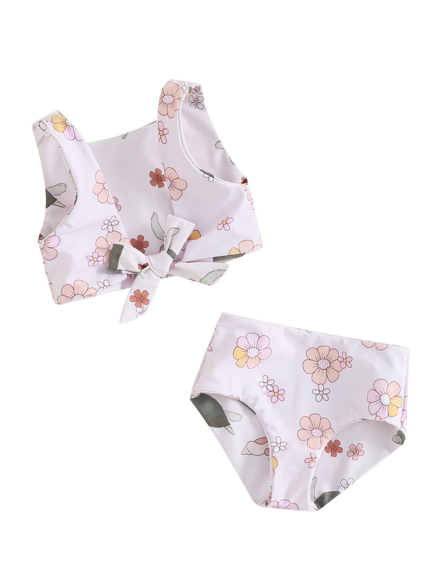 ELF Kids Girl Two Piece Swimsuits Summer Shell/Flower Print Knotted ...