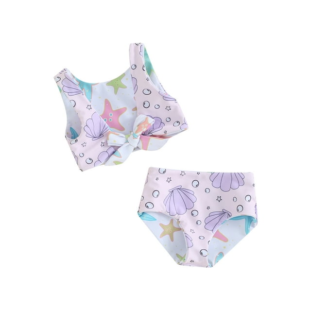 ELF Kids Girl Two Piece Swimsuits Summer Shell/Flower Print Knotted ...