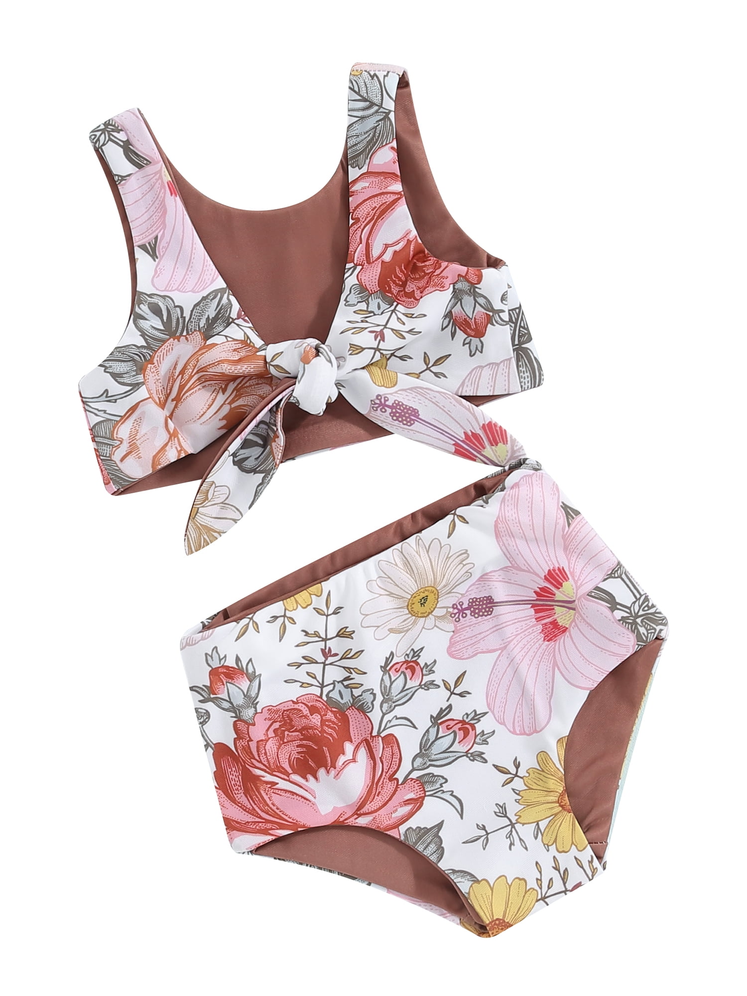 ELF Kids Girl Two Piece Swimsuits Summer Striped/Floral Print Knotted ...