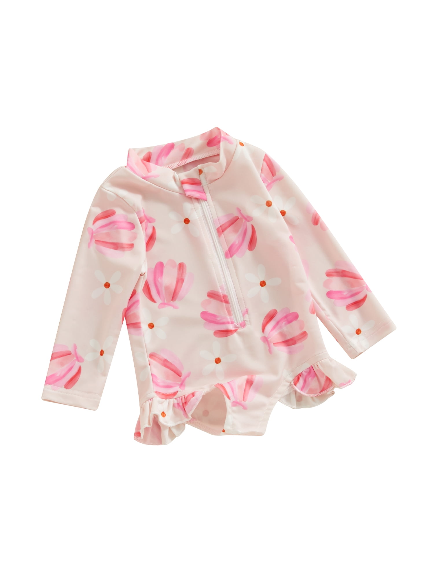 ELF Toddler Girls Rash Guard Swimsuit Rompers Long Sleeve Flower/Shell/Flamingo Print Kids ...