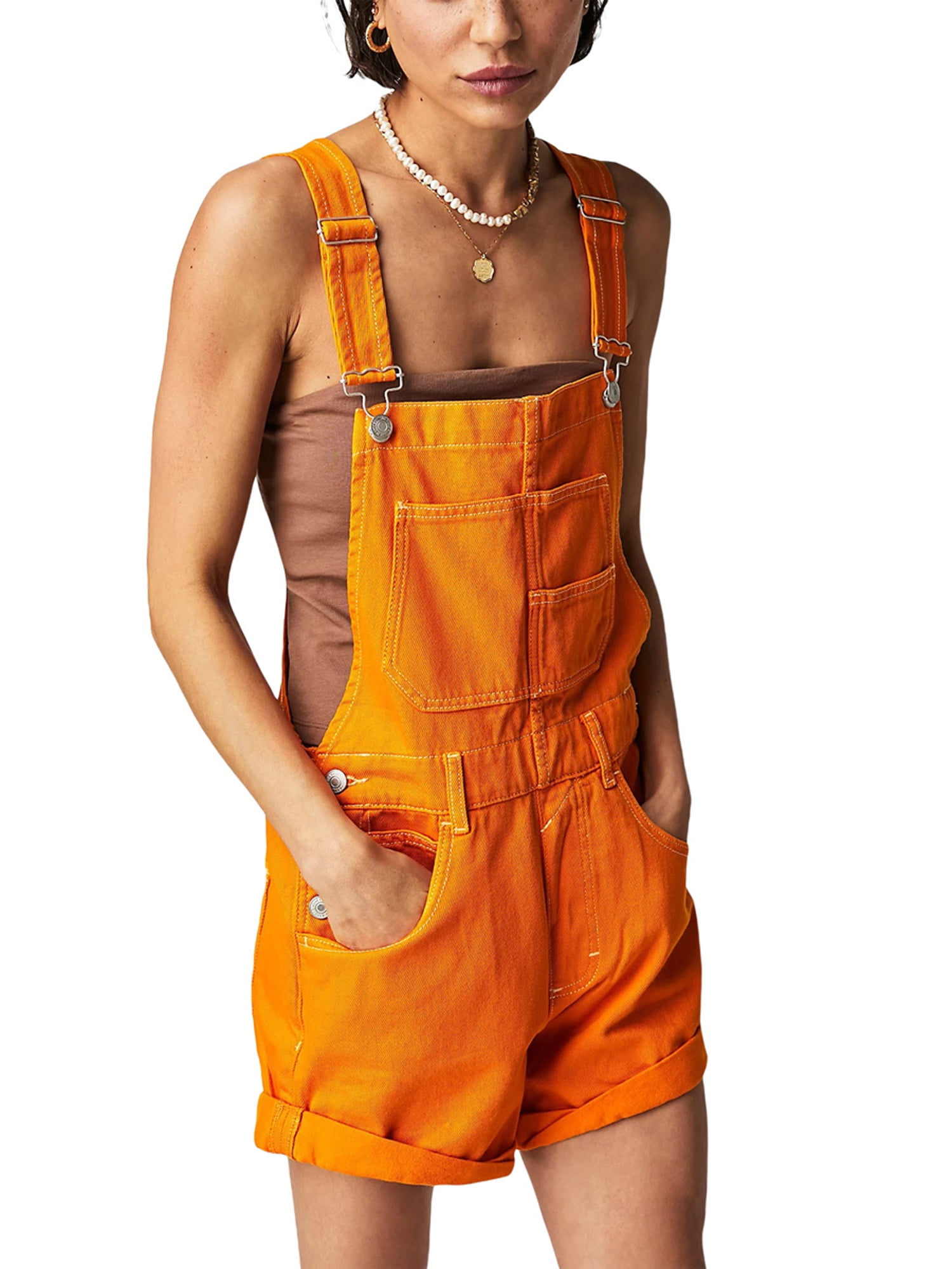 ELF Women Denim Bib Overalls Adjustable Straps Pocket Romper Shorts ...