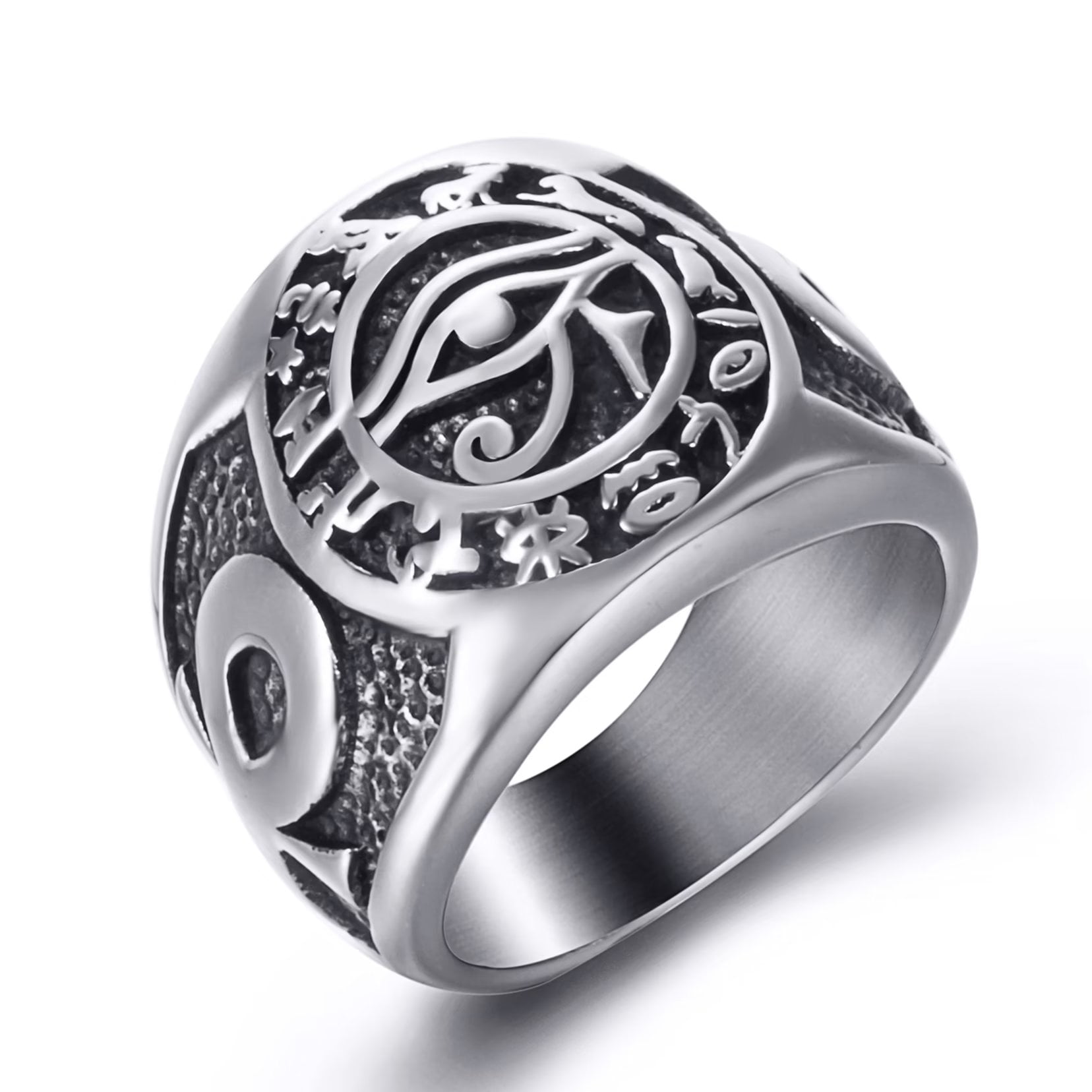 ELFASIO Men Stainless Steel Rings Egyptian Eye of Horus Cross of Life ...