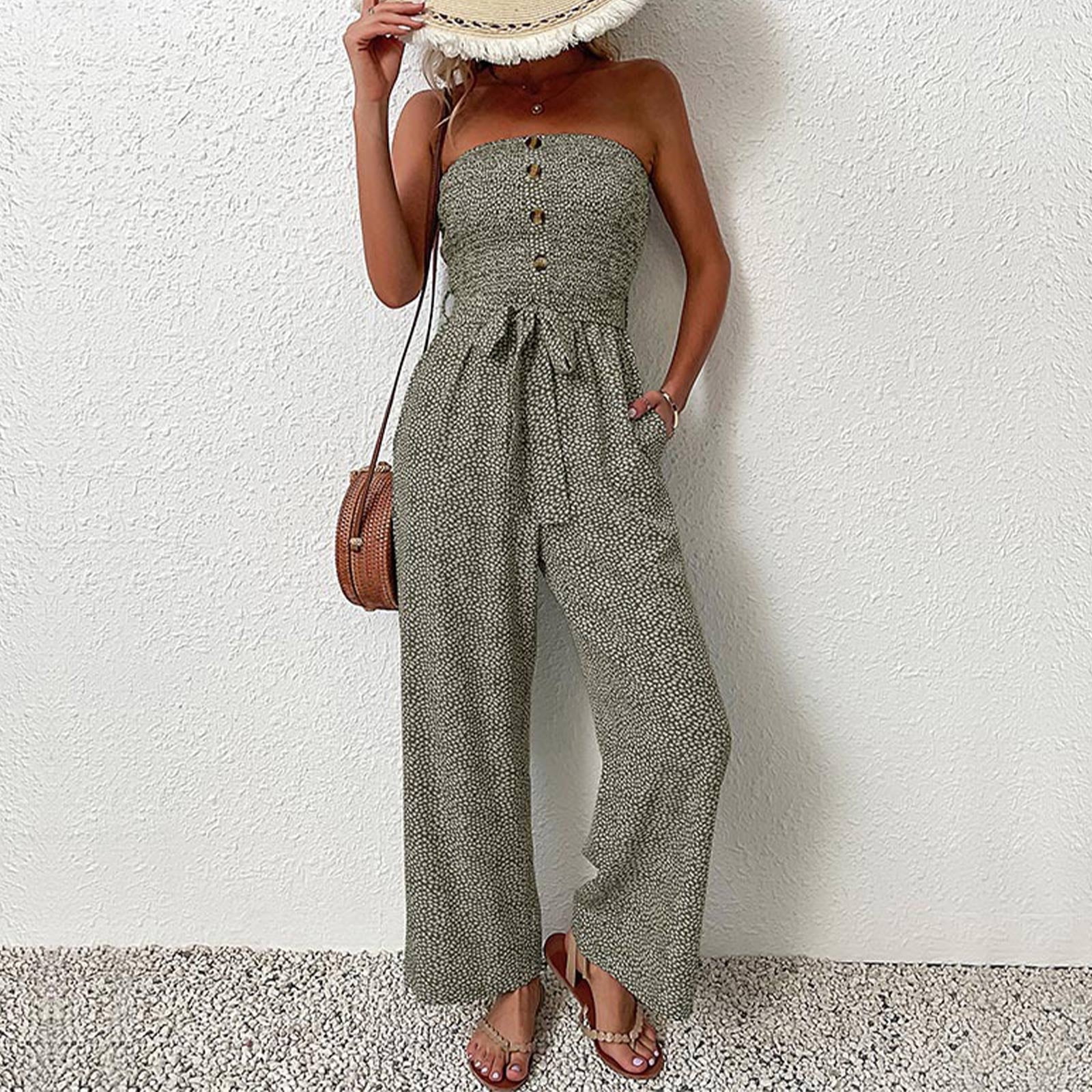 Elfindea Capri Pants For Women Fashion Floral Jumpsuit Sexy Strapless