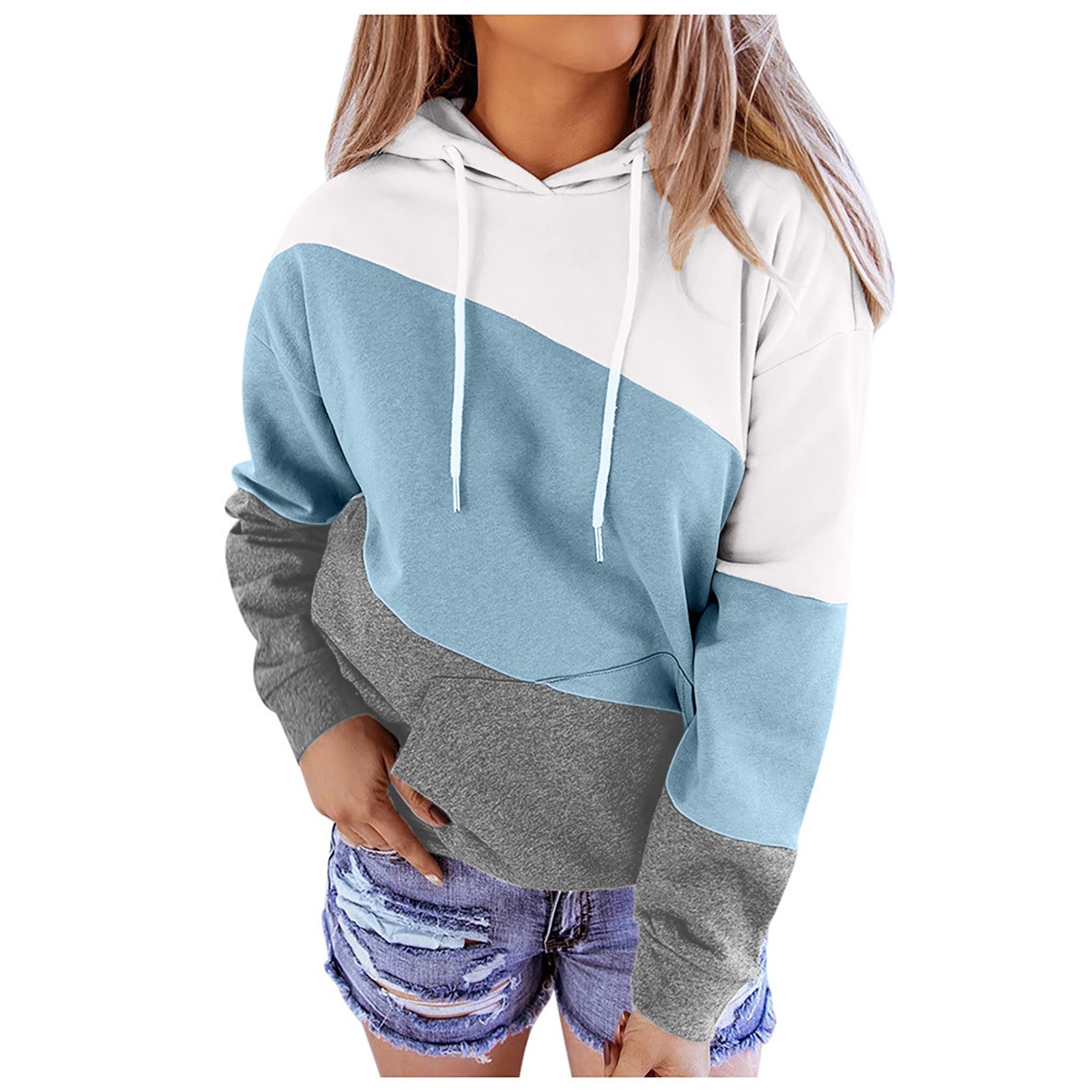 ELFINDEA Sweatshirt for Women Womens Hoodies Casual O-Neck Contrast ...