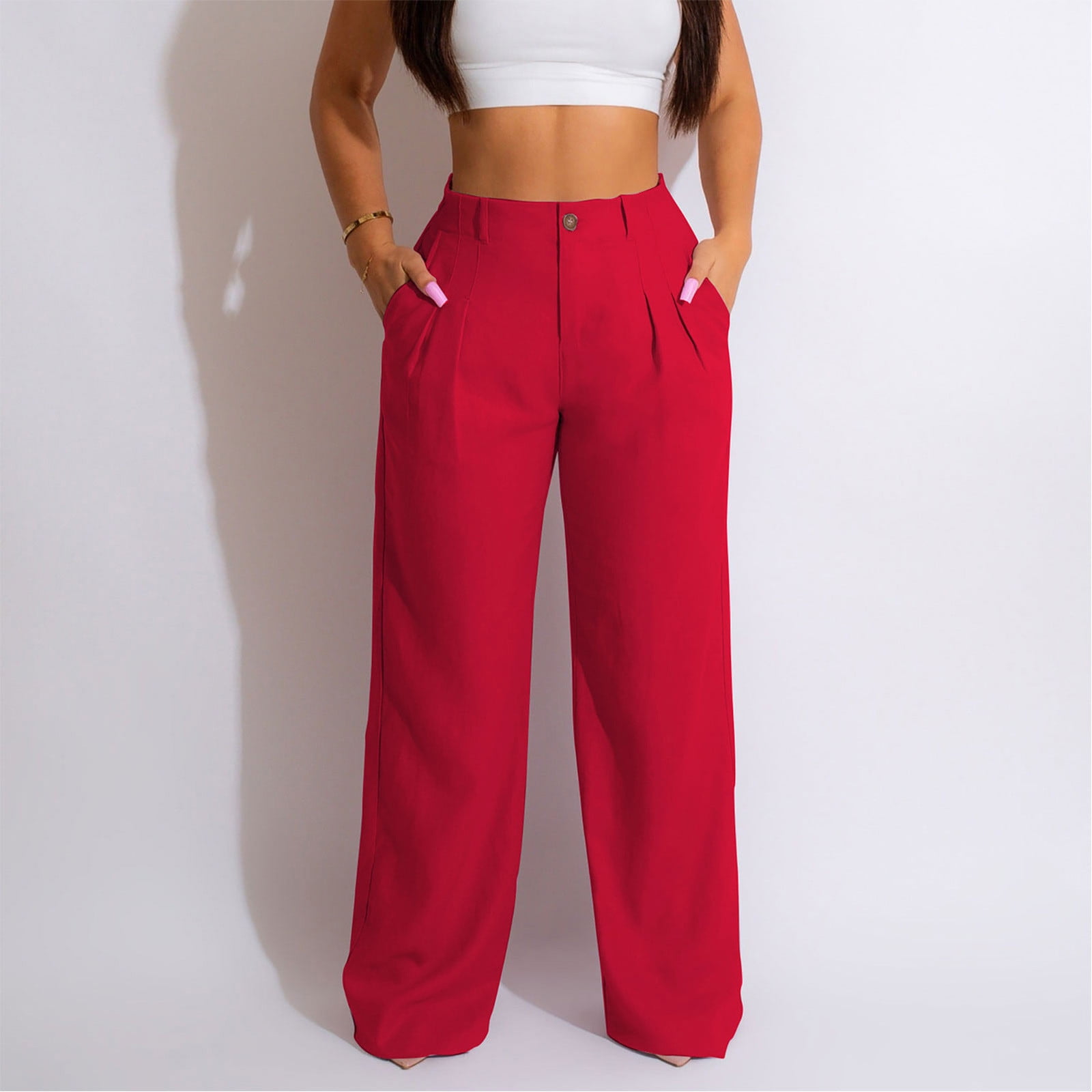 Elfindea Womens Fashion Cargo Pants Women Solid Color Wide Leg Long
