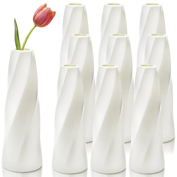 ELFULLY 10 Pack White Flower Vases Bulk, 8" Modern Style Vases ...