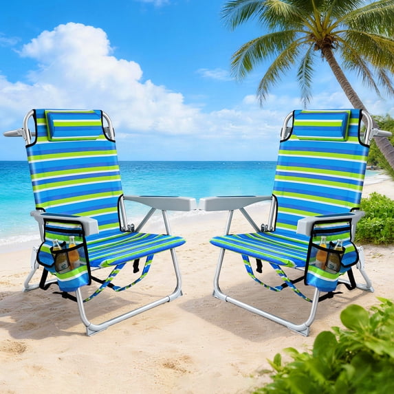 ELFWOLF Backpack Beach Chair Set of 2, 5-Position Adjustable Reclining ...