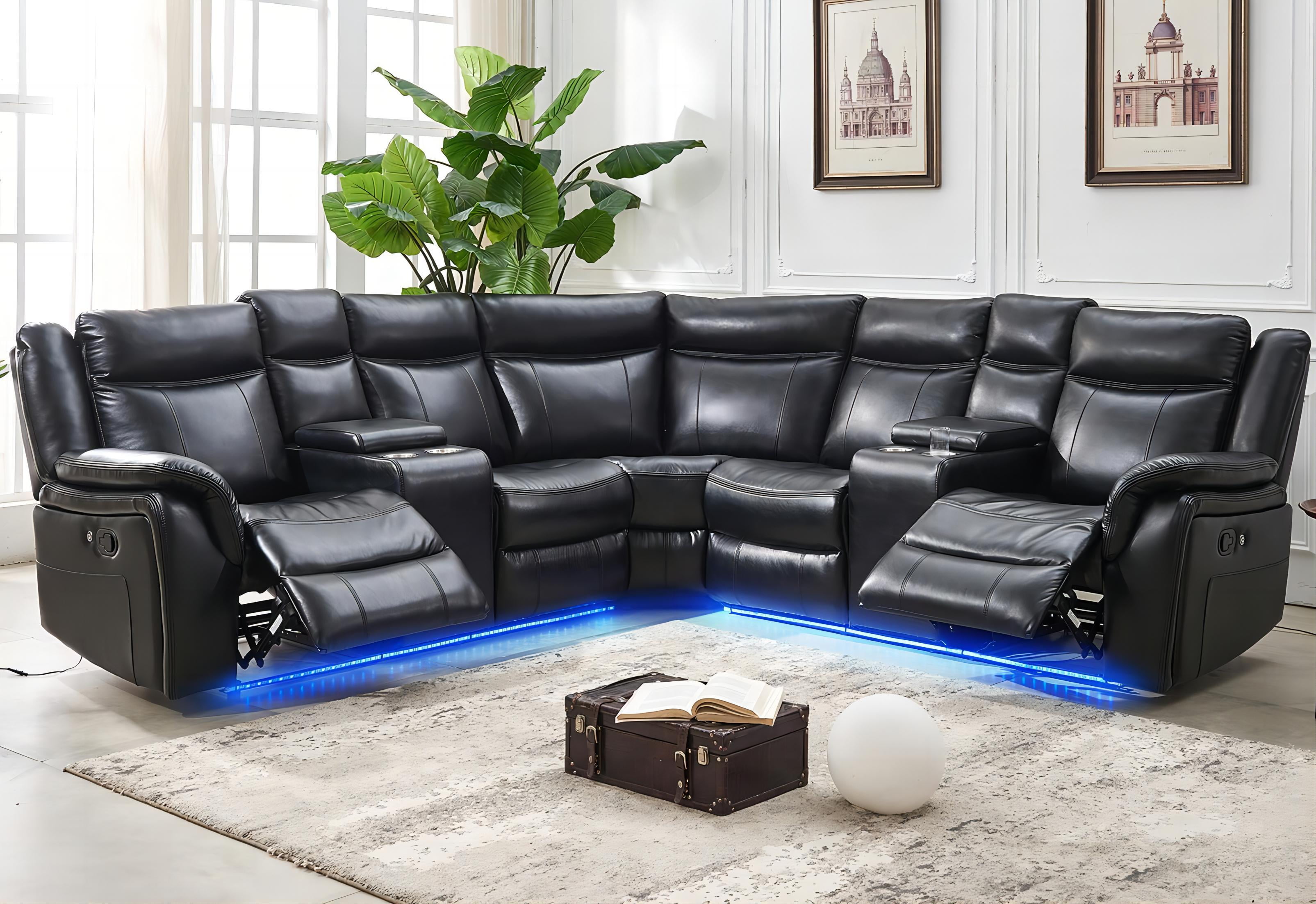 ELIASER Manual Recliner Sofa Sets with LED Lights,Faux Leather ...