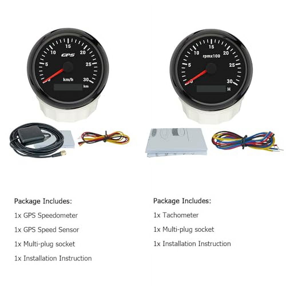 ELING 3 3/8'' 2 Gauge Kit Speedometer GPS 30KM/H Odometer Tachometer ...