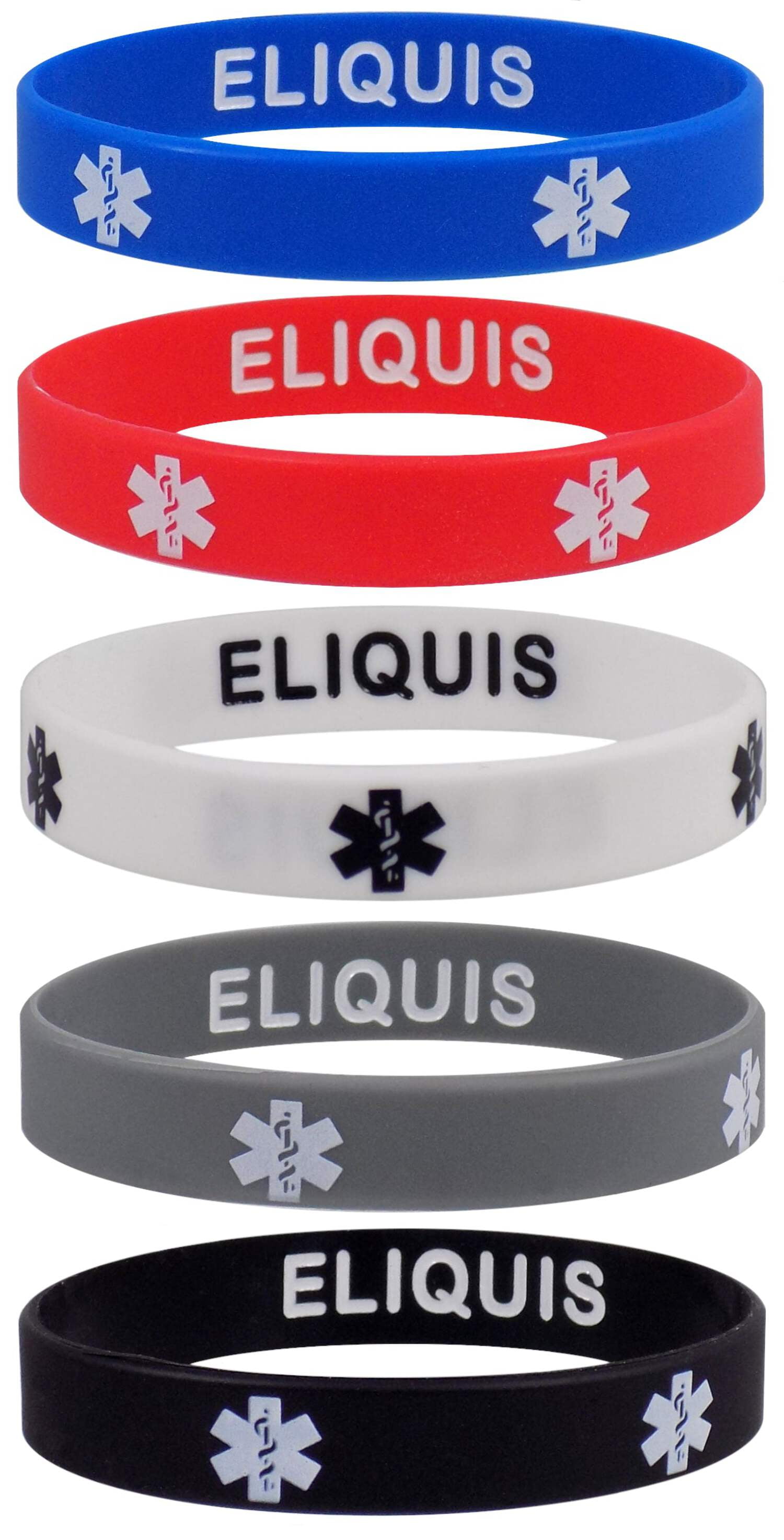 ELIQUIS Medical Alert ID Privacy Enhanced Silicone Bracelets Wristbands ...
