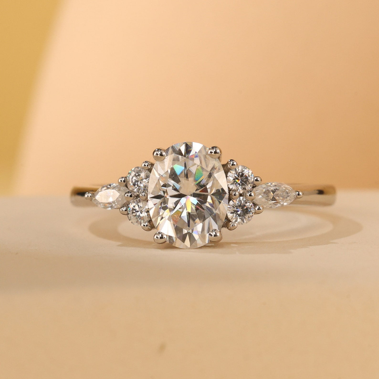 ELITE GEMS AND JEWELLERY Handcrafted Oval Cut Moissanite Engagement ...