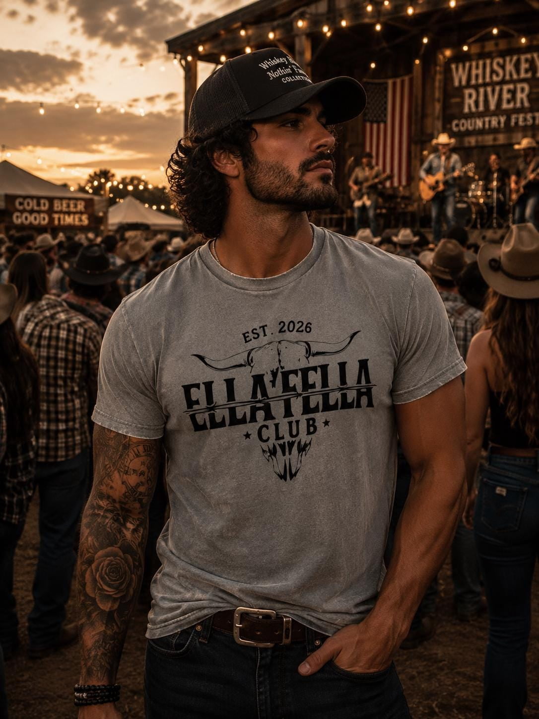 ELLA FELLA Club skull cattle skull graphic T-shirt | EST. 2026 western ...
