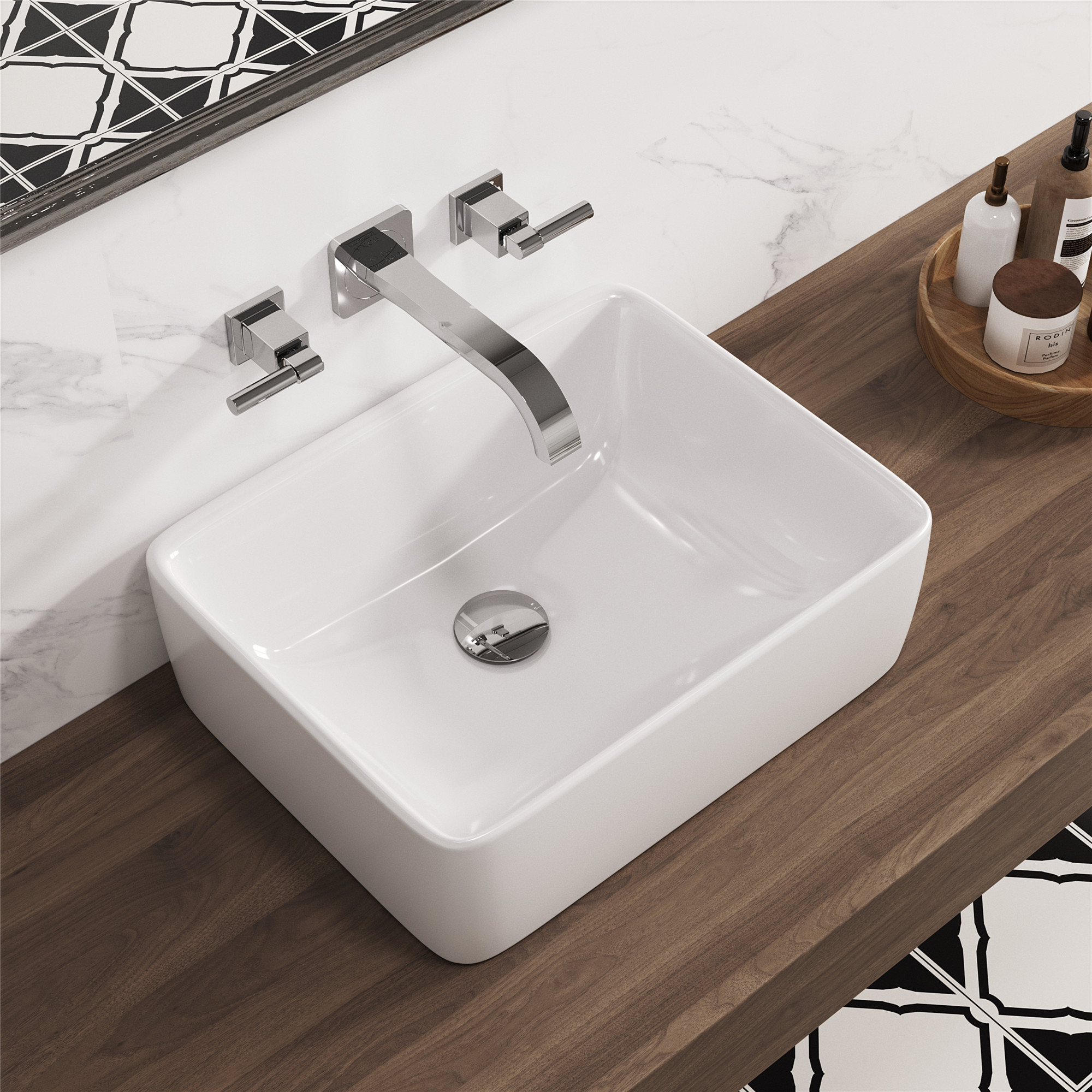 Aquaterior Rectangle White Porcelain Ceramic Bathroom Vessel Sink Bowl ...
