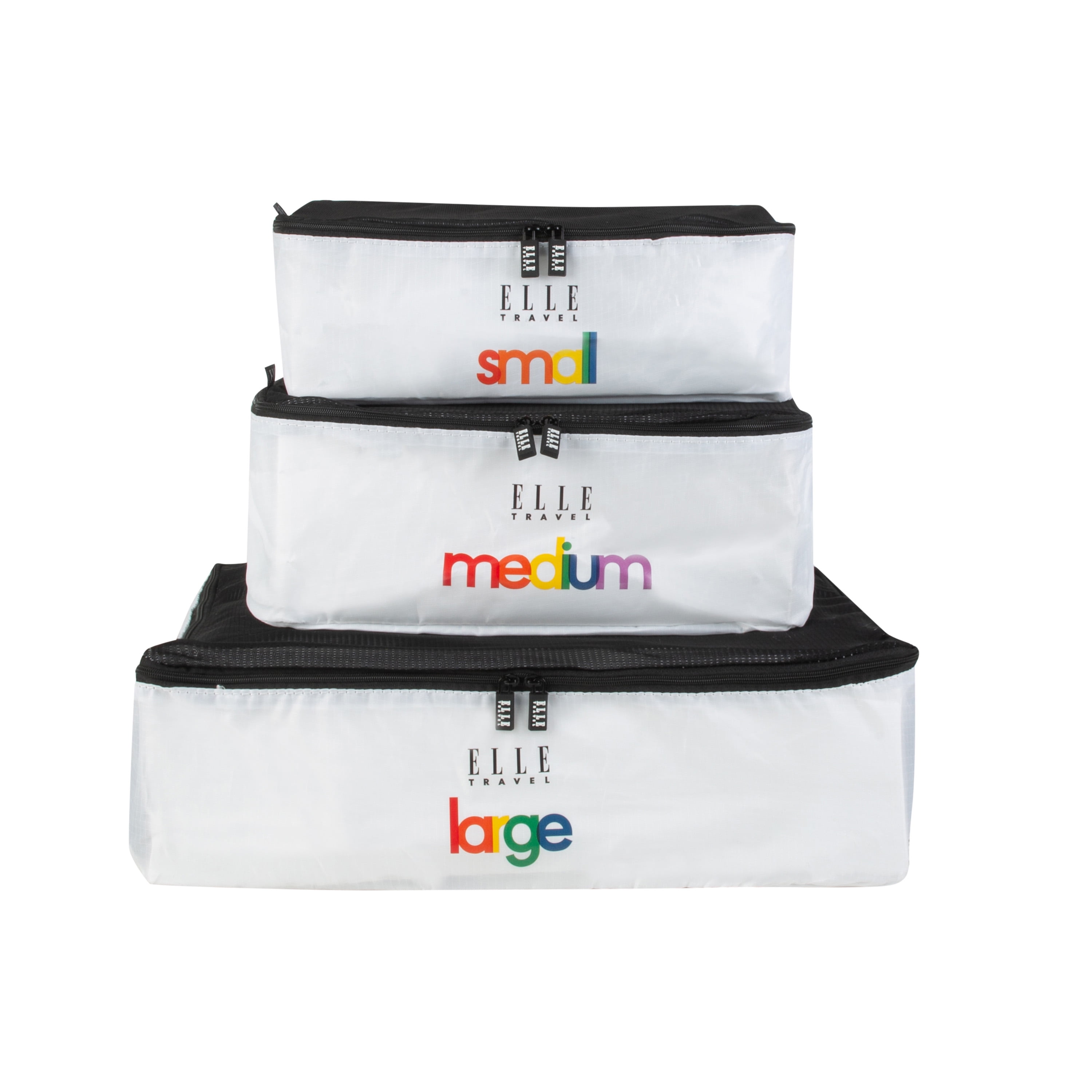 Elle Paris 3 Piece EPI Leather Packing Cube Set White Zipper Suitcase ...
