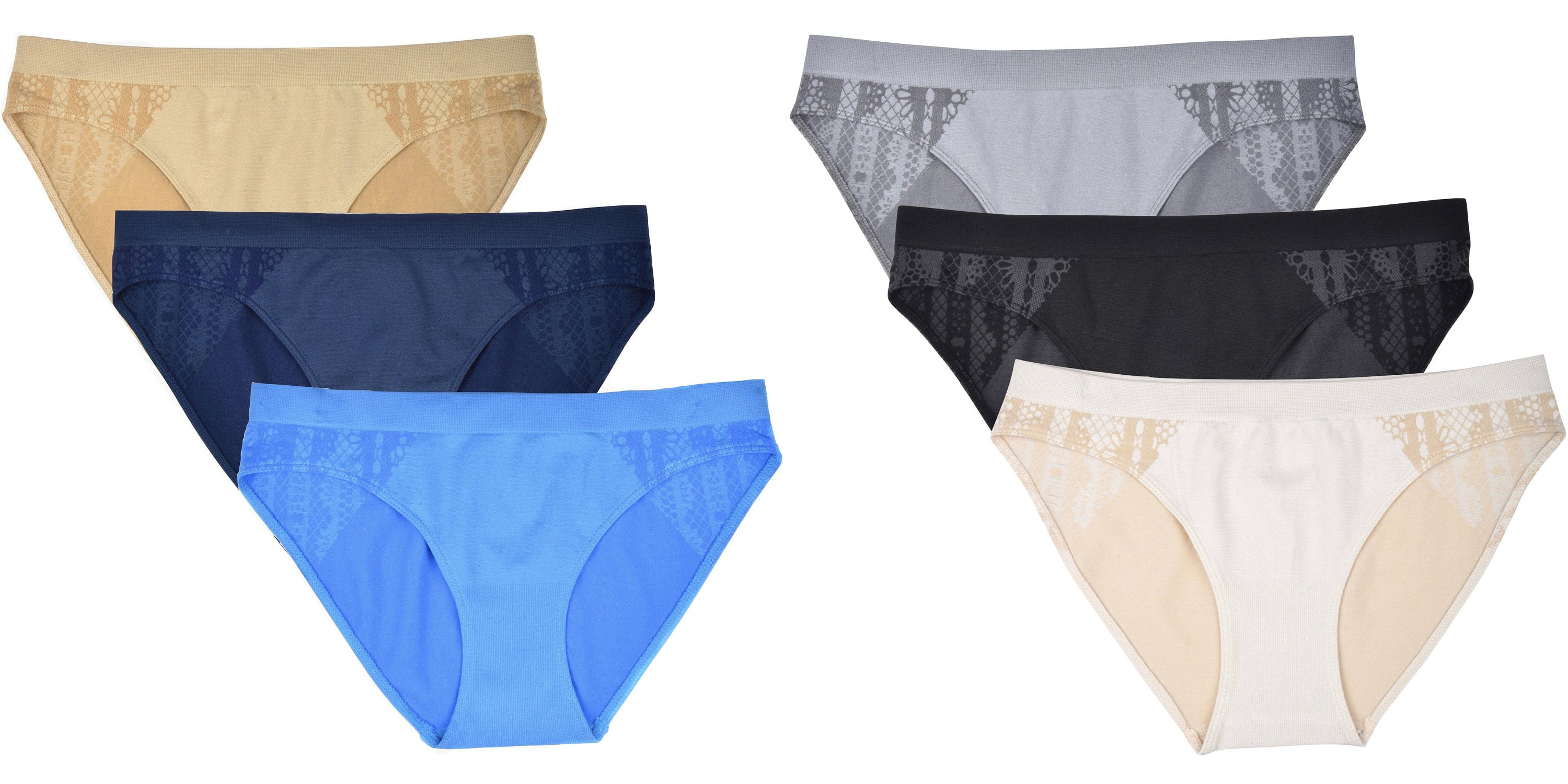 ELLE Women's Seamless Jacquard Bikini 3-Pack Polyester/Nylon/Spandex ...