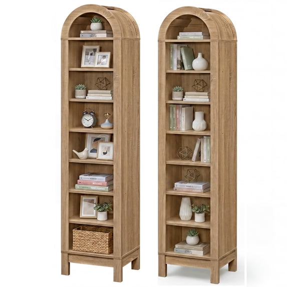 ELLEGNT 2 PCS 71" Tall Arched Bookshelf, 8-Tier Farmhouse Wood Shelf ...