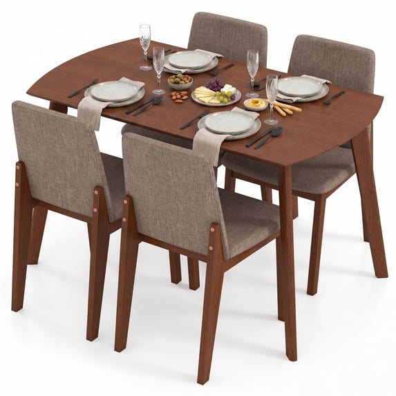 ELLEGNT 5 PCS Linen Fabric Dining Chairs with Rectangular Table Set for ...
