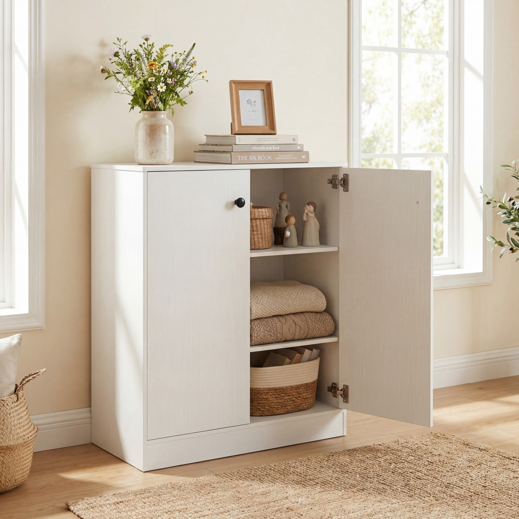 ELLEGNT Buffet Cabinet Sideboard – 2‑Door Storage Unit with 3 Shelves ...