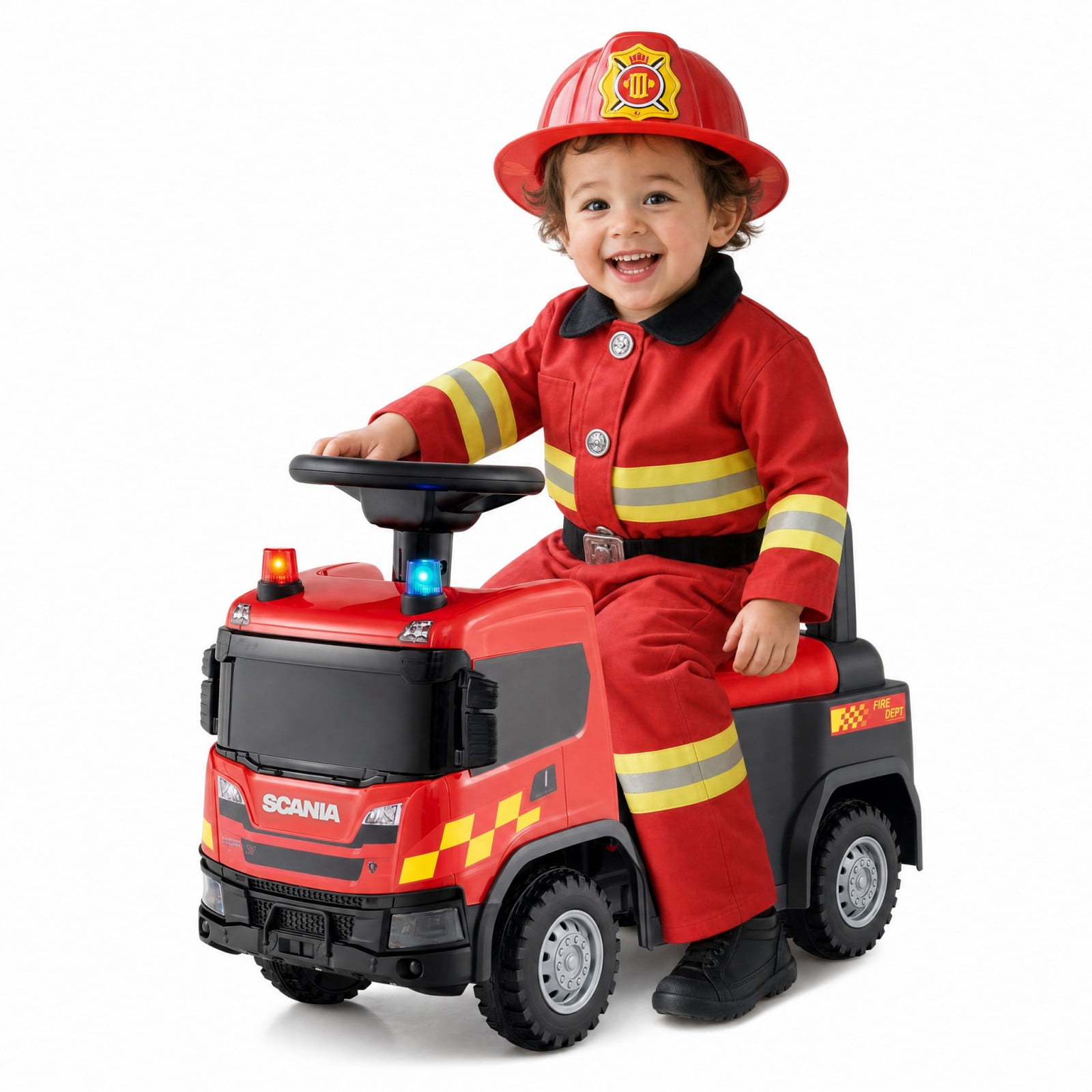 ELLEGNT Licensed Scania Kids Ride On Fire Truck Push Car with Lights ...