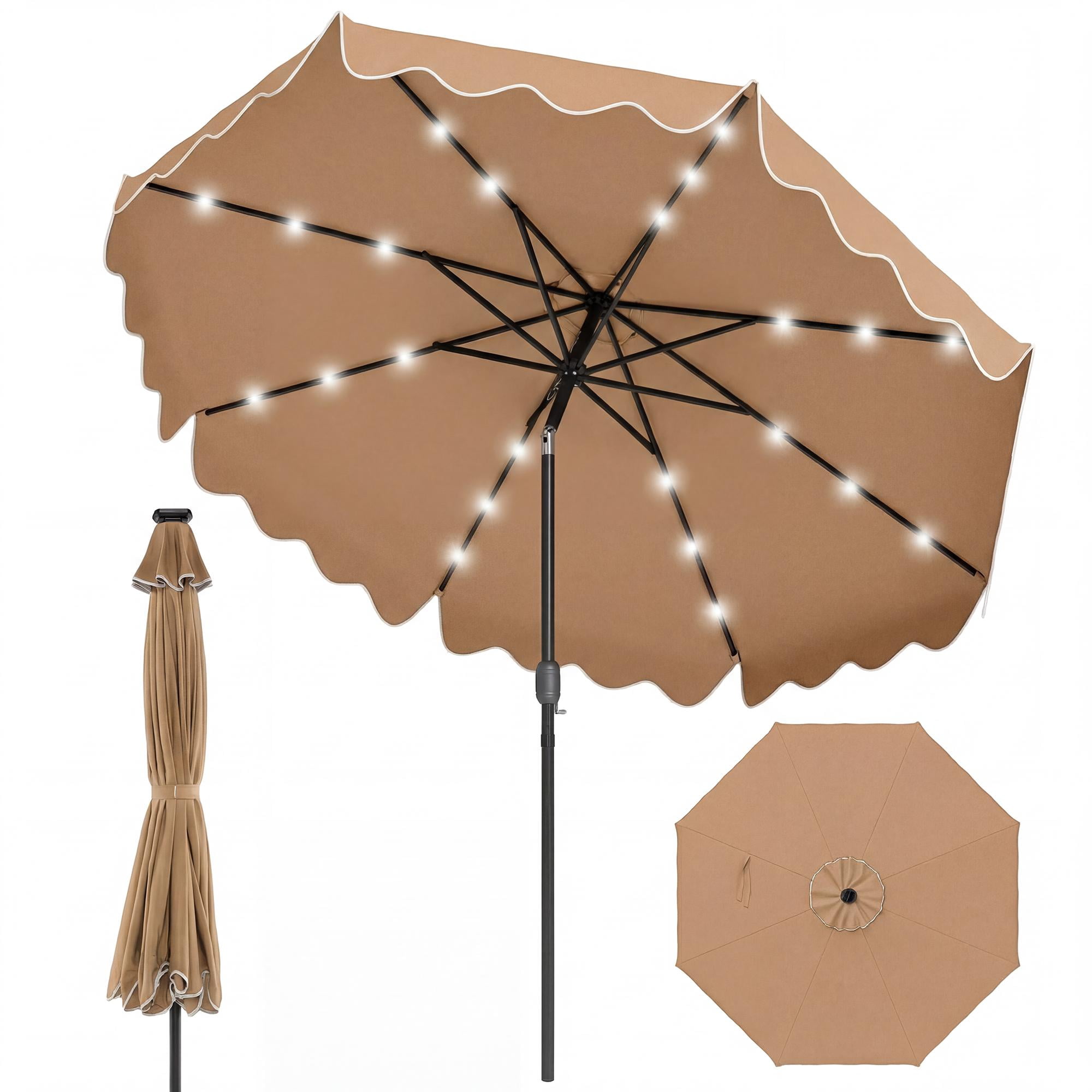 ELLEGNT Solar LED Patio Umbrella – 10 FT, 24 Lights, 8 Ribs, Tilt ...
