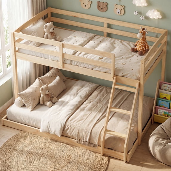 ELLEGNT Twin Over Full Bunk Bed with Inclined Ladder - Full-Length ...