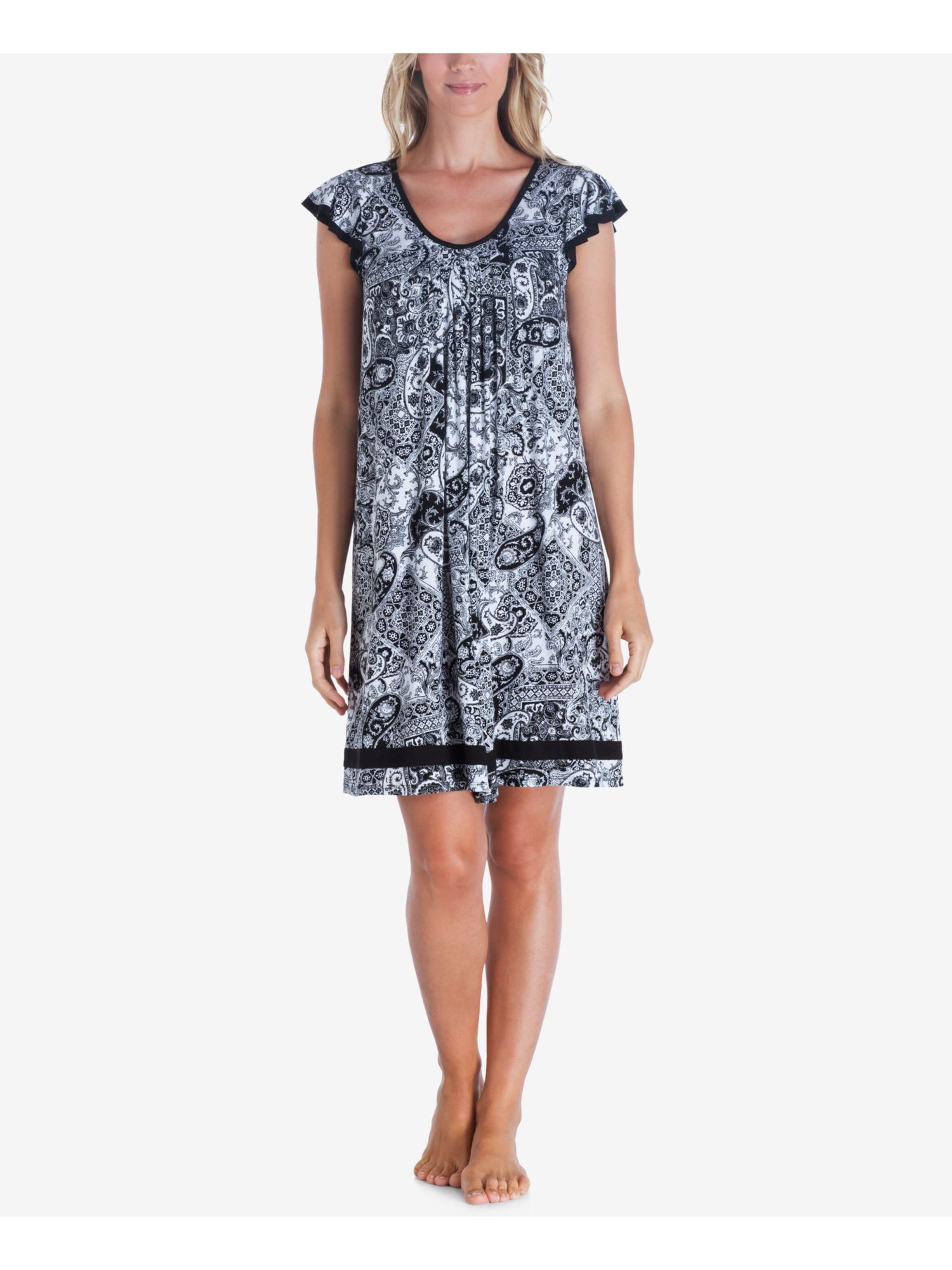 Ellen Tracy Intimates Black Flutter Sleeve Pleated Front Nightgown S