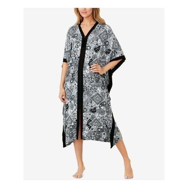 ELLEN TRACY Intimates White Solid Trim Caftan Elbow Length Butterfly ...