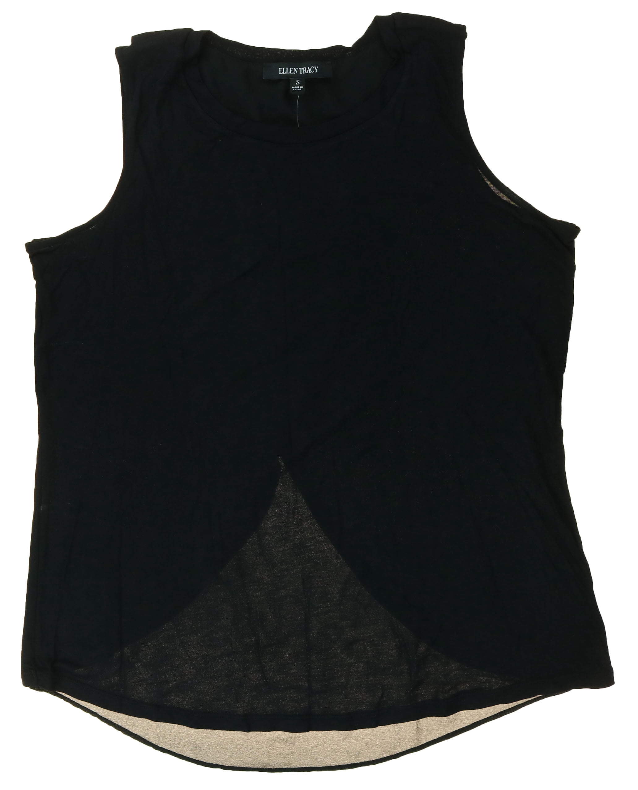 ELLEN TRACY Sleeveless Knit Top with Back Overlay (Black Magic, Small ...