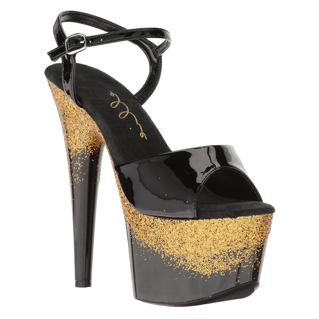 ELLIE 709-CARI Women's 7" Heel Peep Toe Ankle Strap Shiny Glitter ...