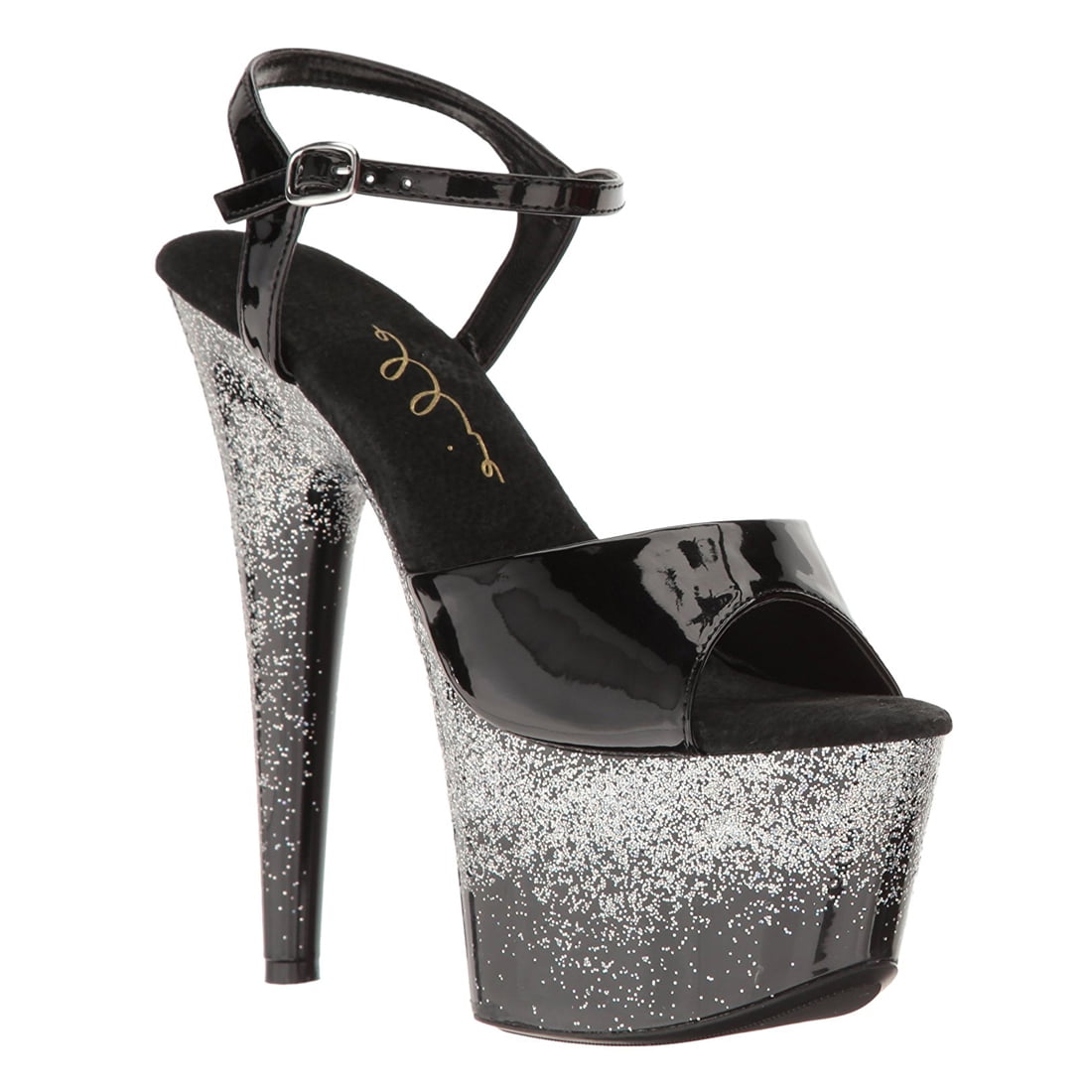 ELLIE 709-CARI Women's 7" Heel Peep Toe Ankle Strap Shiny Glitter ...