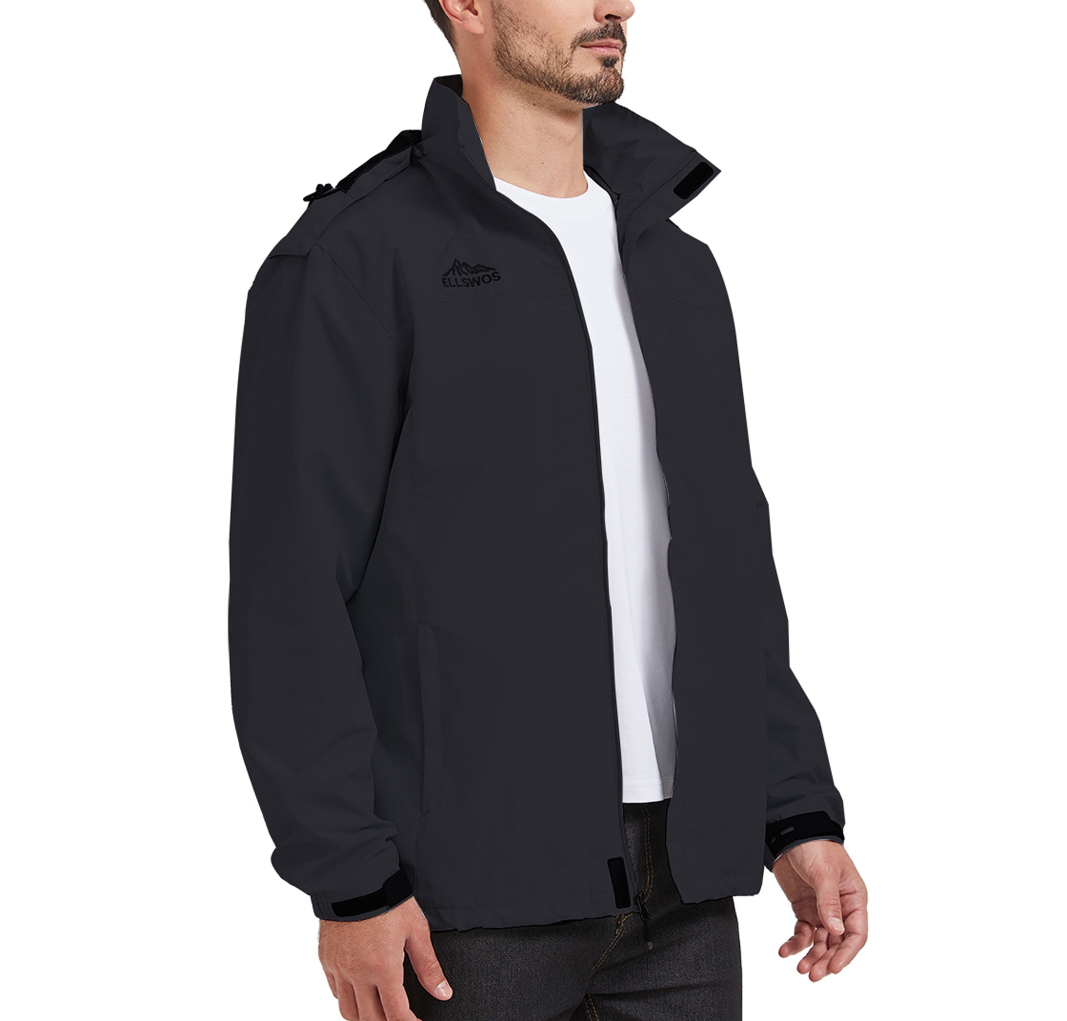 ELLSWOS-SPORTS Men's Waterproof Jacket Rain Coat with Hood Outdoor ...