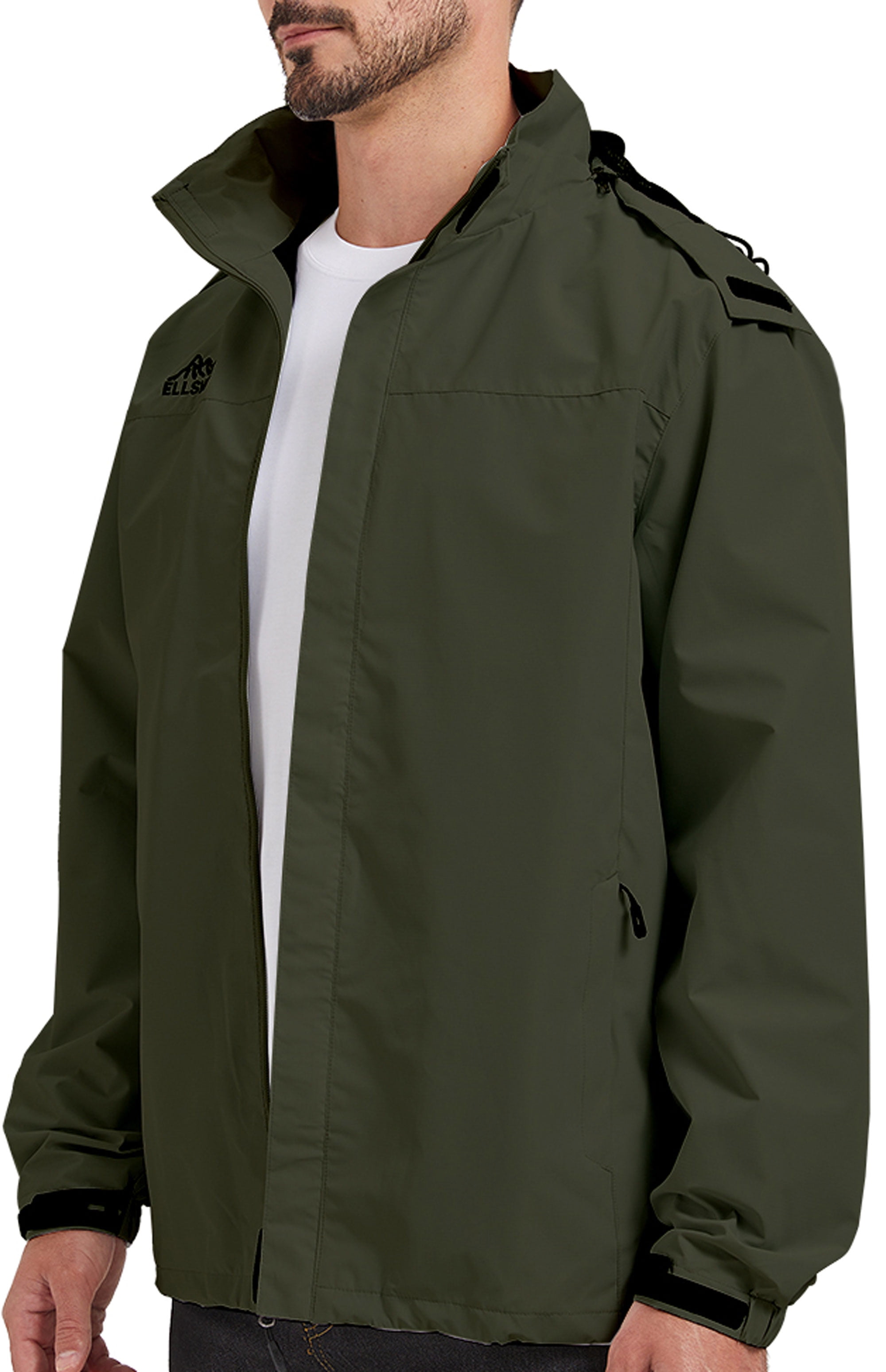 ELLSWOS-SPORTS Men's Waterproof Jacket Rain Coat with Hood Outdoor ...