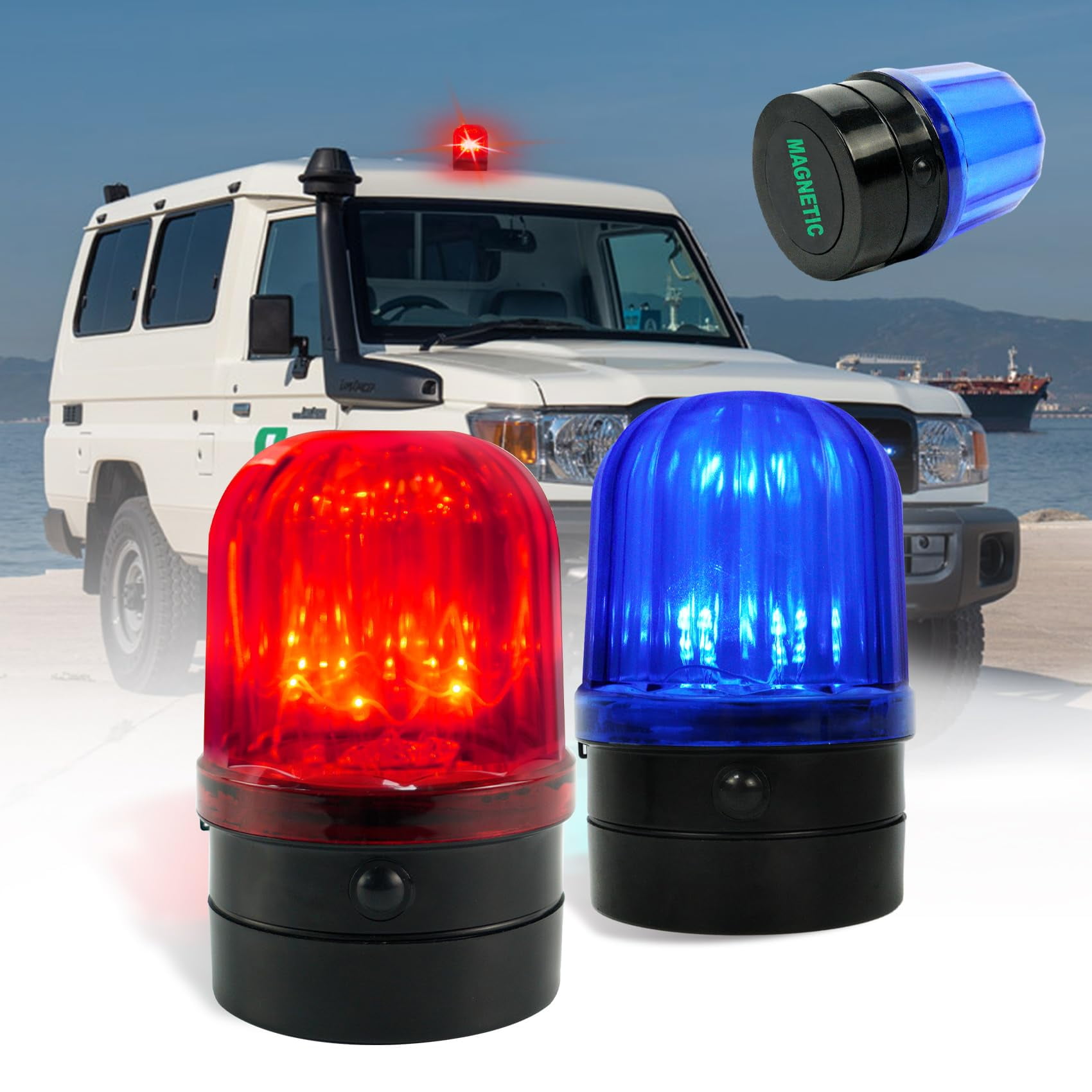 ELLUMIN 6" Flashing Light 2 Pack Red&Blue LED Strobe Light Beacon with Magnetic Base for Vehicle ...