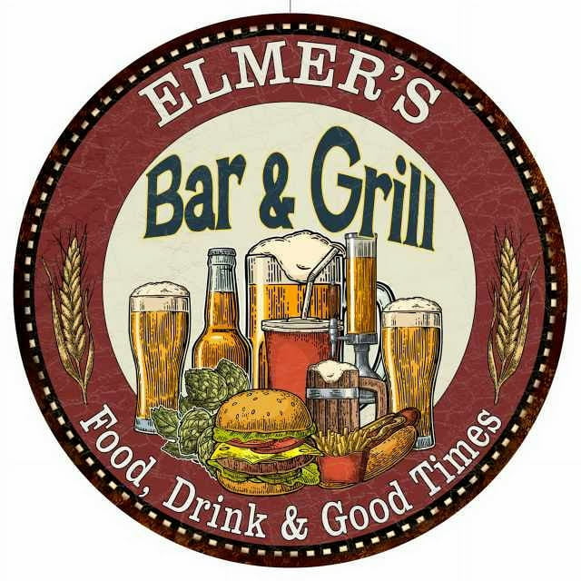 ELMER'S Bar and Grill 14" Round Metal Sign Kitchen Wall Decor ...