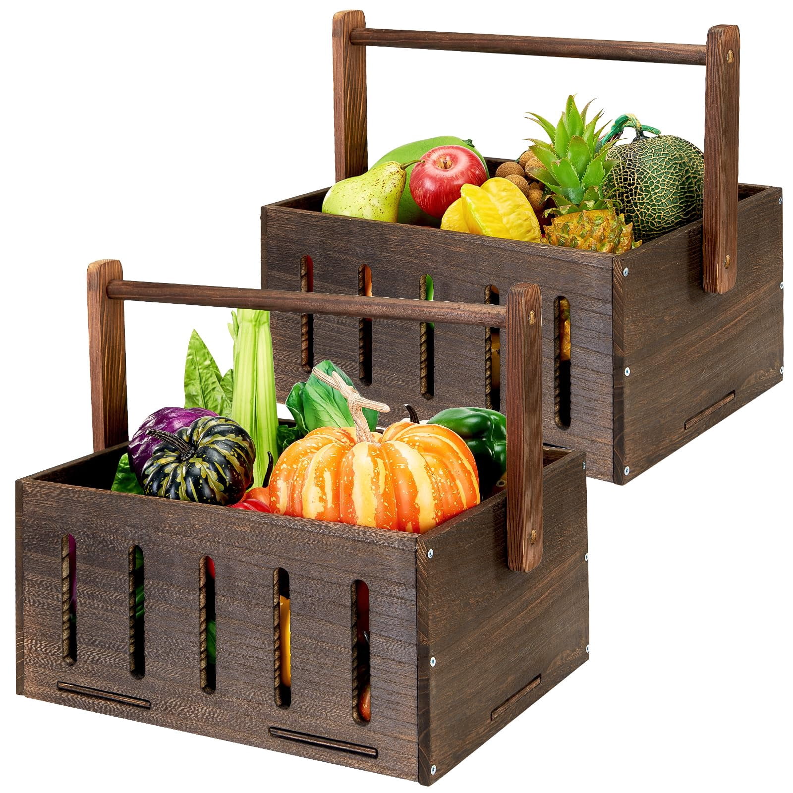 ELONG HOME Wooden Crates, 2 Pack Rustic Wooden Garden Basket for ...