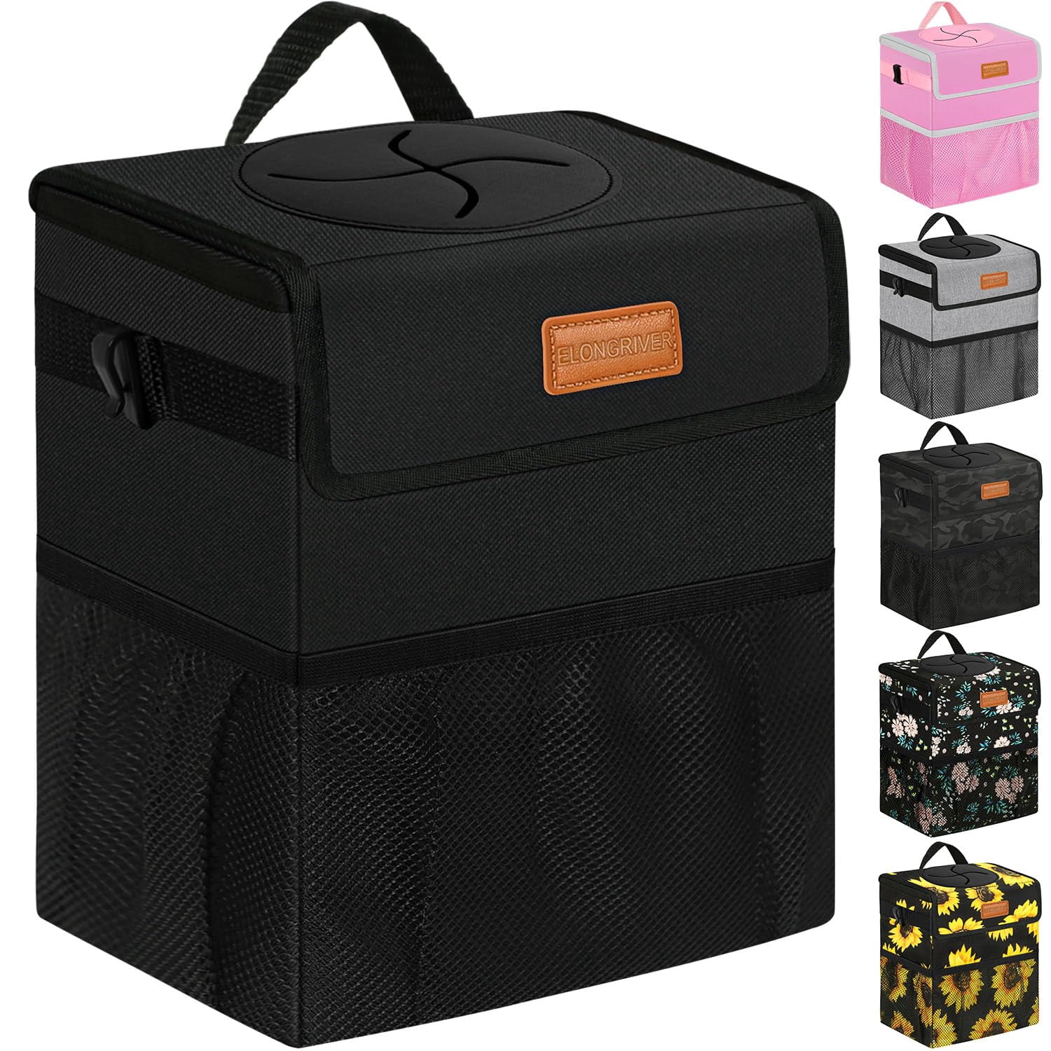 ELONGRIVER Car Trash Can SSF20 for Car with Lid Leak Proof, Cute Car ...