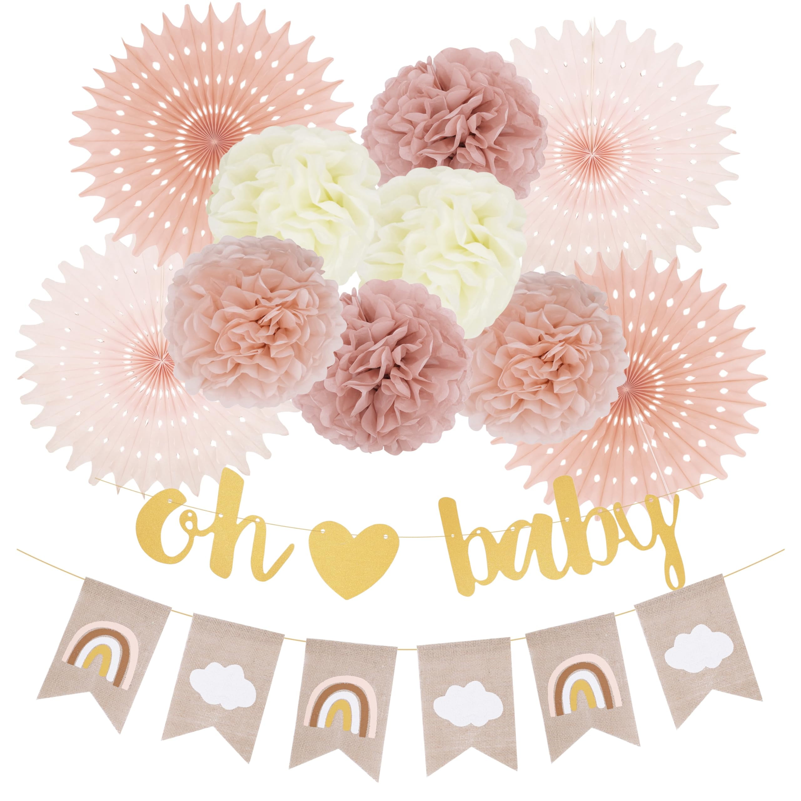 ELOPELY Boho Rainbow Baby Shower Decorations, Oh Baby Burlap Banner ...